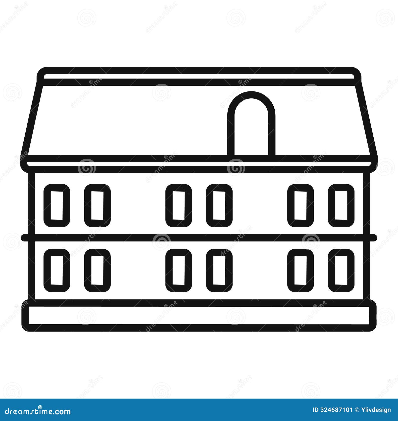 Two Storey Building with Attic Illustration Featuring Six Windows on ...