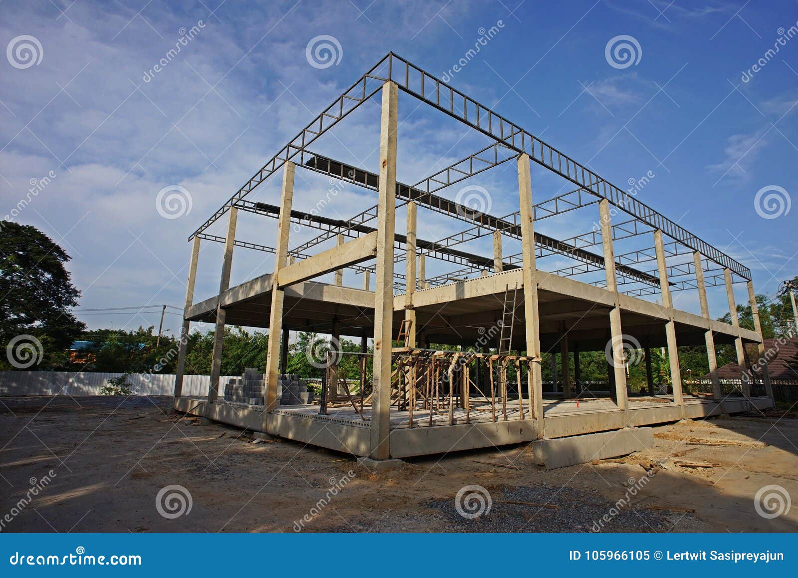 Two Storey Building Construction Stock Image - Image of wall, cement ...