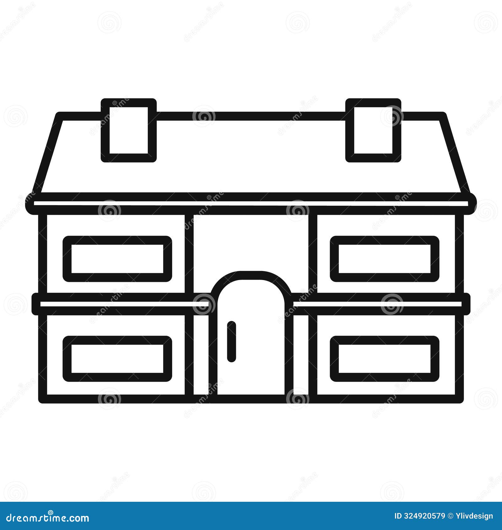 Two Storey Building Facade With Large Windows And Doors Cartoon Vector ...