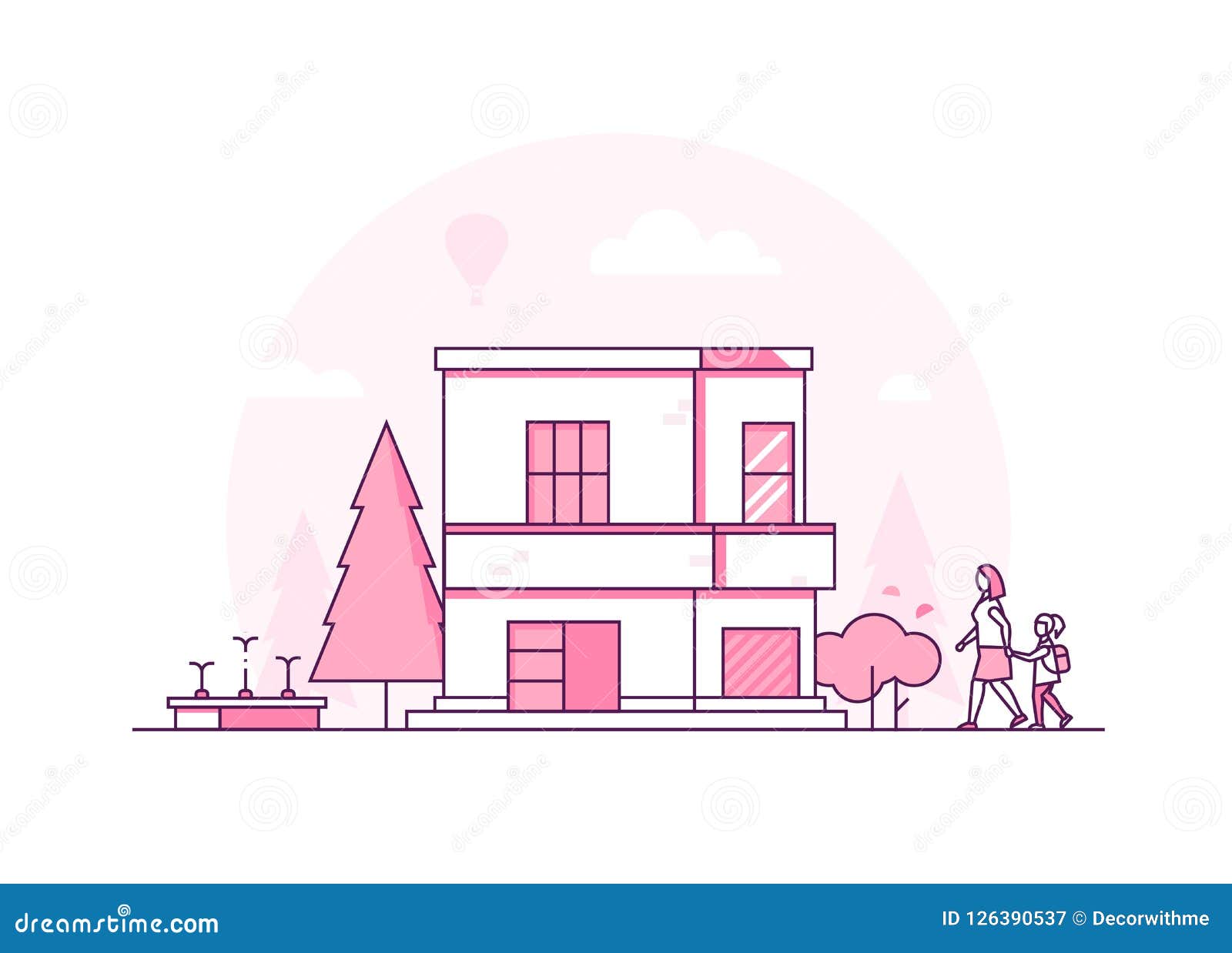 Two Storey Building - Modern Thin Line Design Style Vector Illustration ...