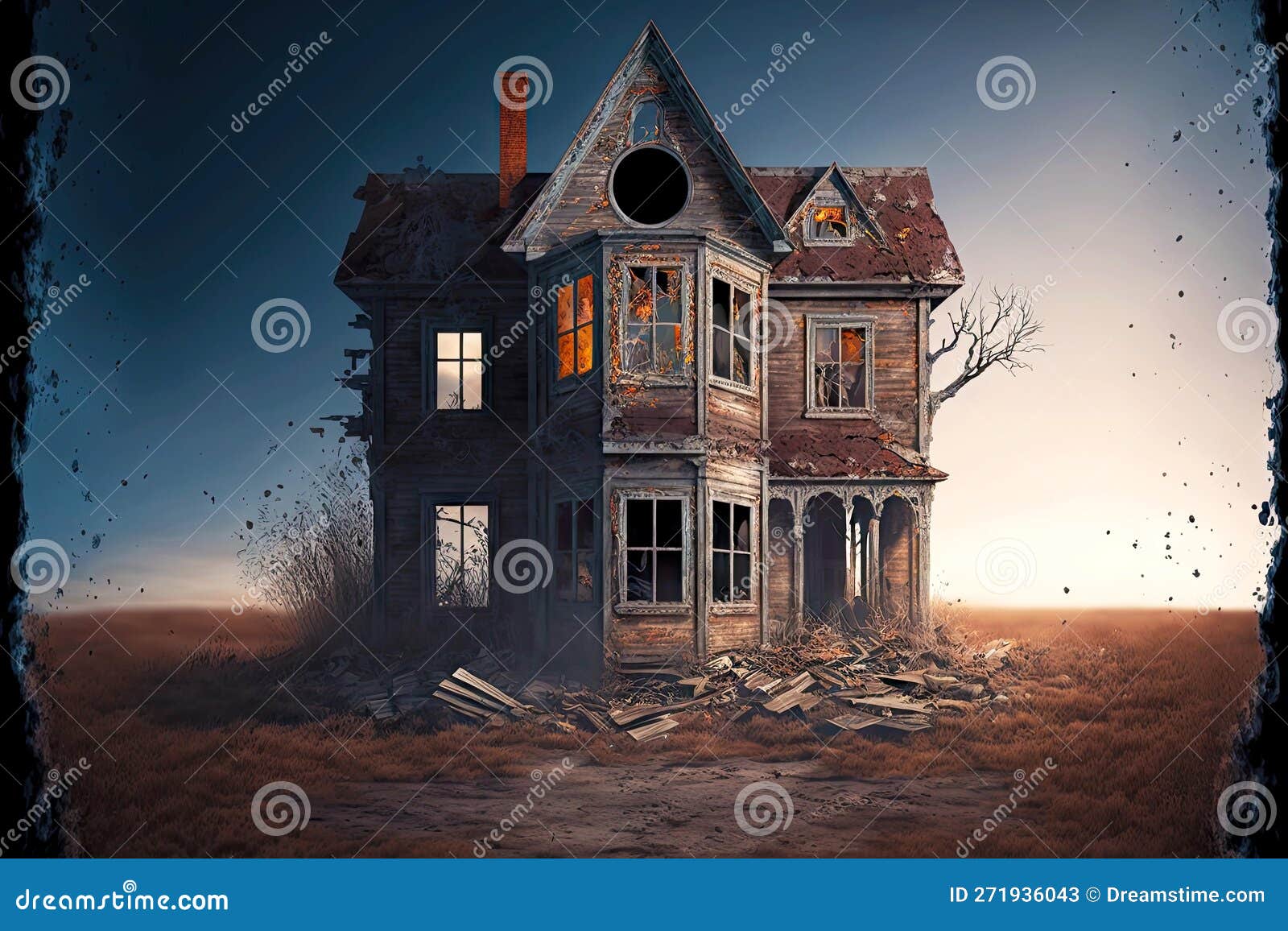Two-storey Rustic Abandoned House with Destroyed Windows and Doors ...