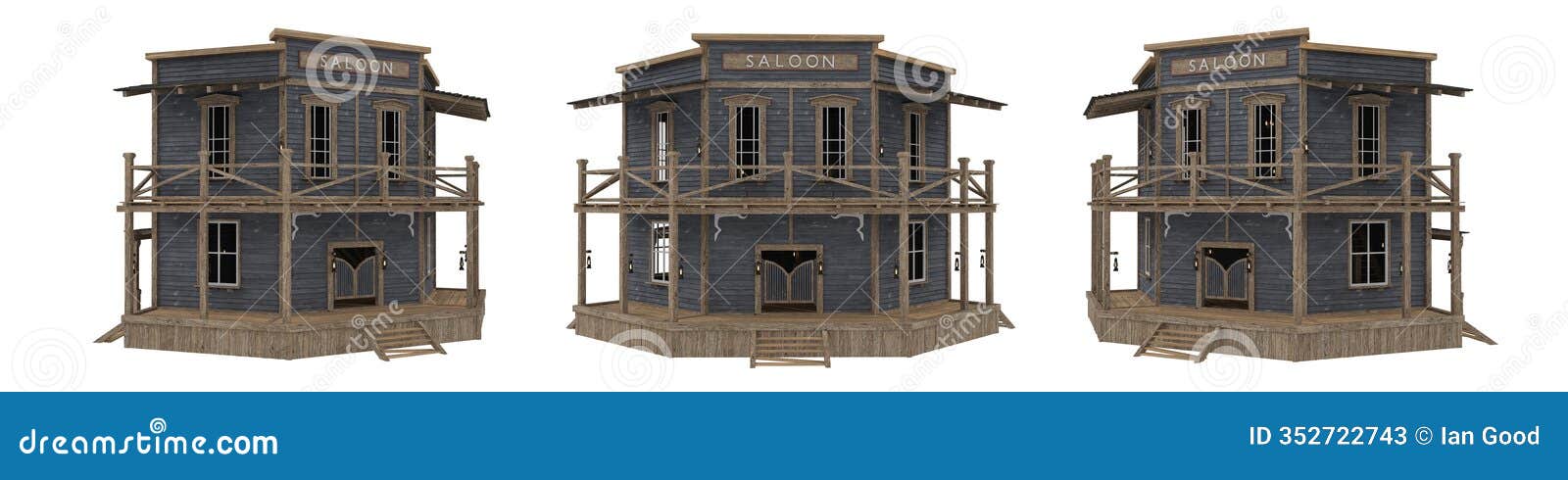 Two Storey Wooden Wild West Saloon. Isolated 3D Rendered Illustration ...