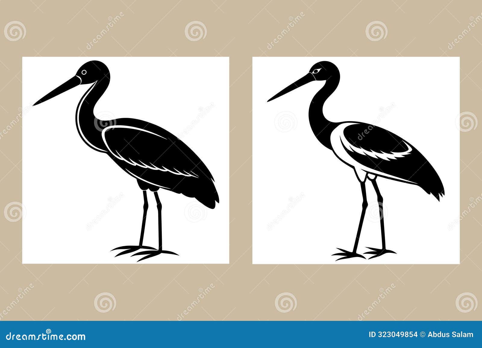 Stork Birds Vector Illustration. Set Of Standing And Flying White ...