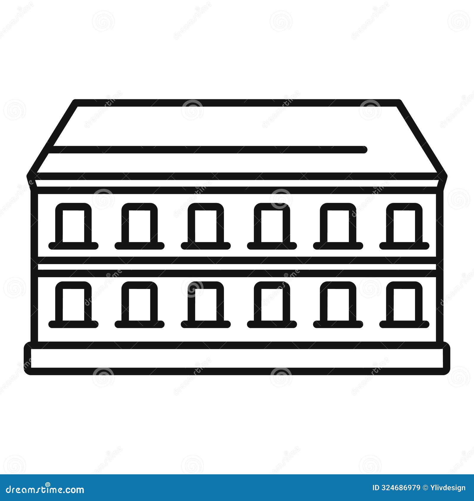 Two Story Building Facade with Windows Drawing Stock Vector ...