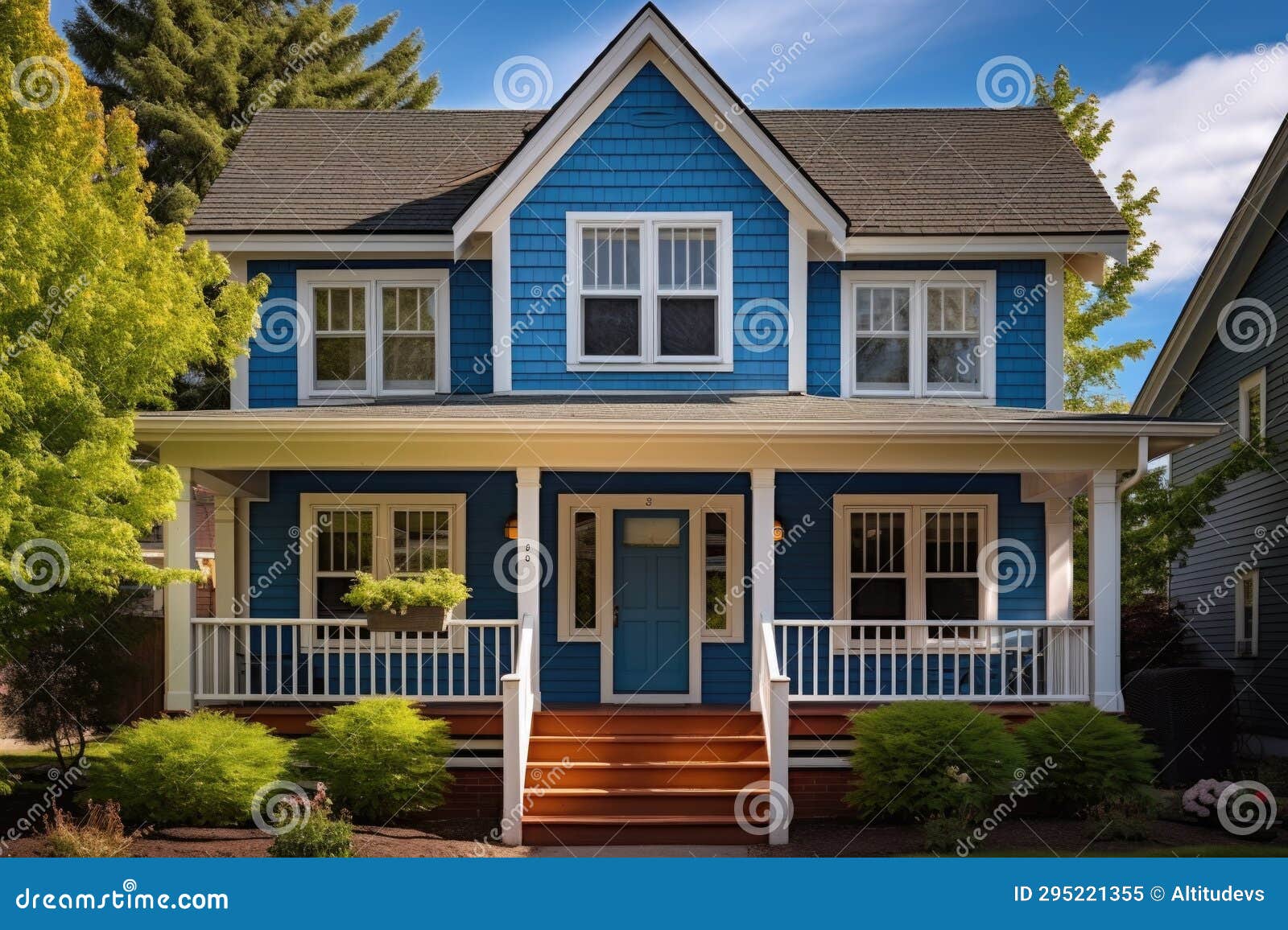 A Two-story Dutch Colonial House, Blue Flared Eave Standing Distinct ...