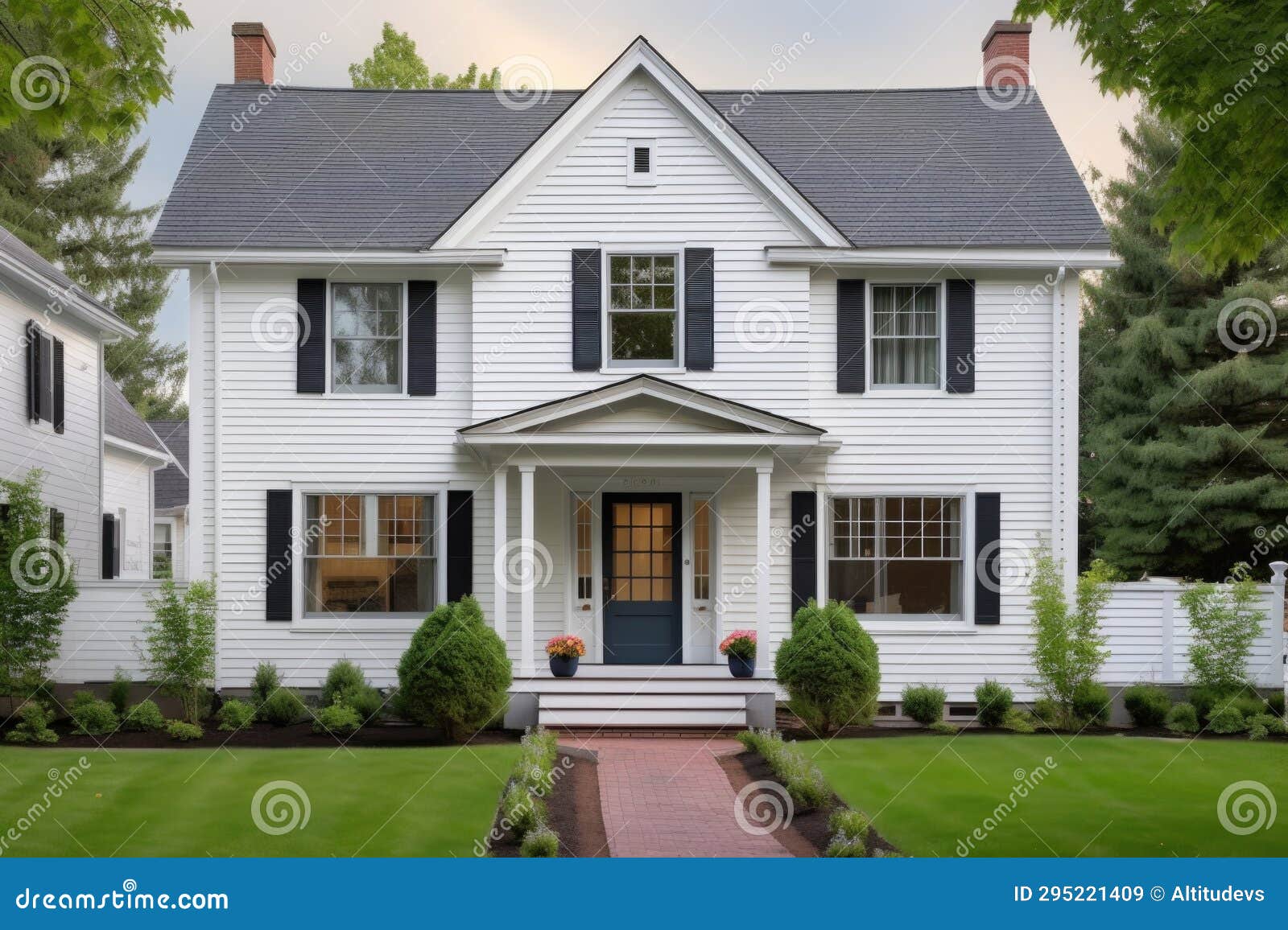 Two-story Dutch Colonial House with Squared Symmetrical Features Stock ...