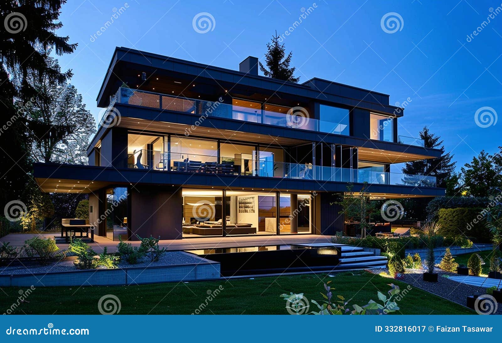 Two-Story Modern Home in Midnight Blue -Generative Ai Stock Image ...