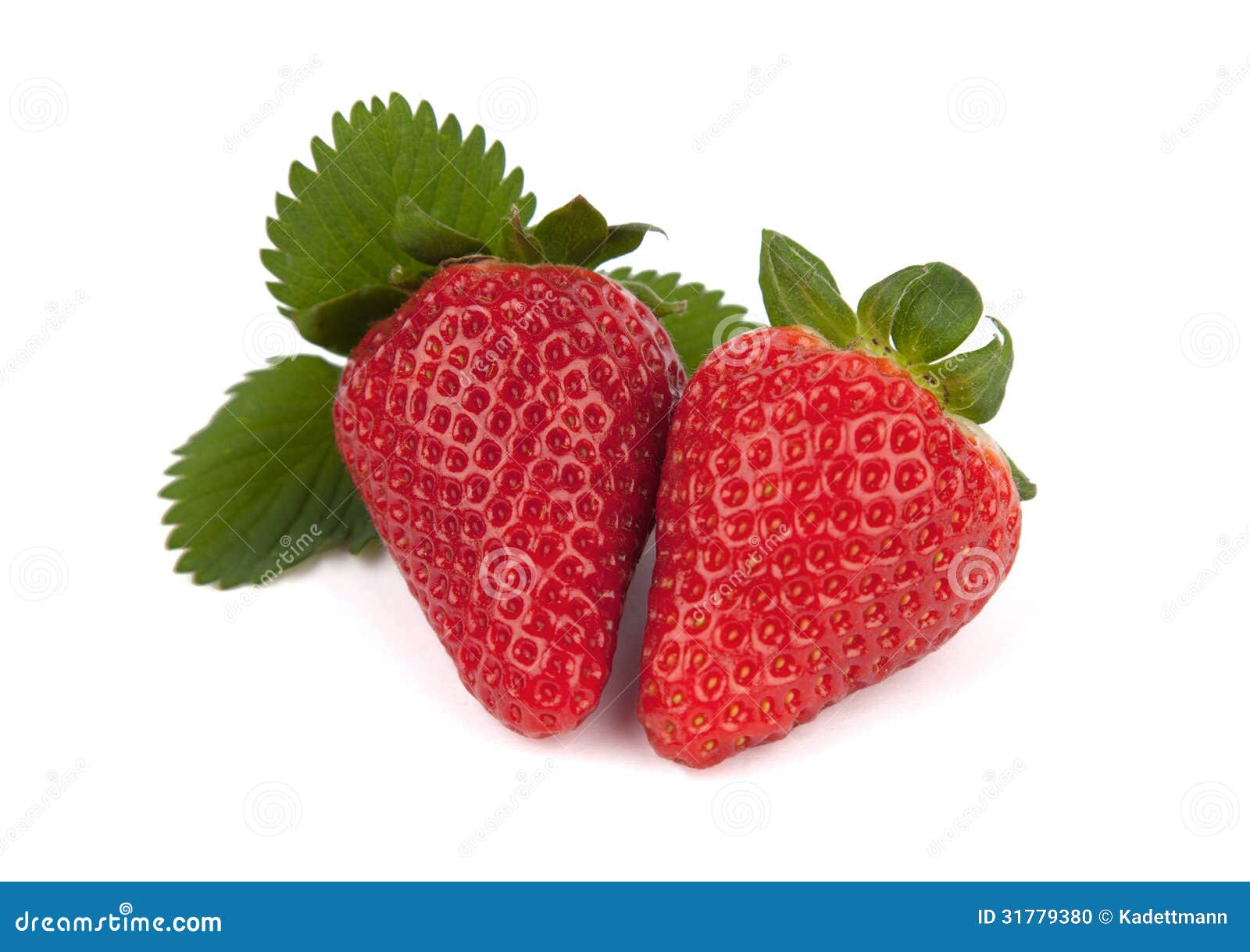 Two Strawberries with Big Leaf Stock Photo - Image of fruity, isolated ...