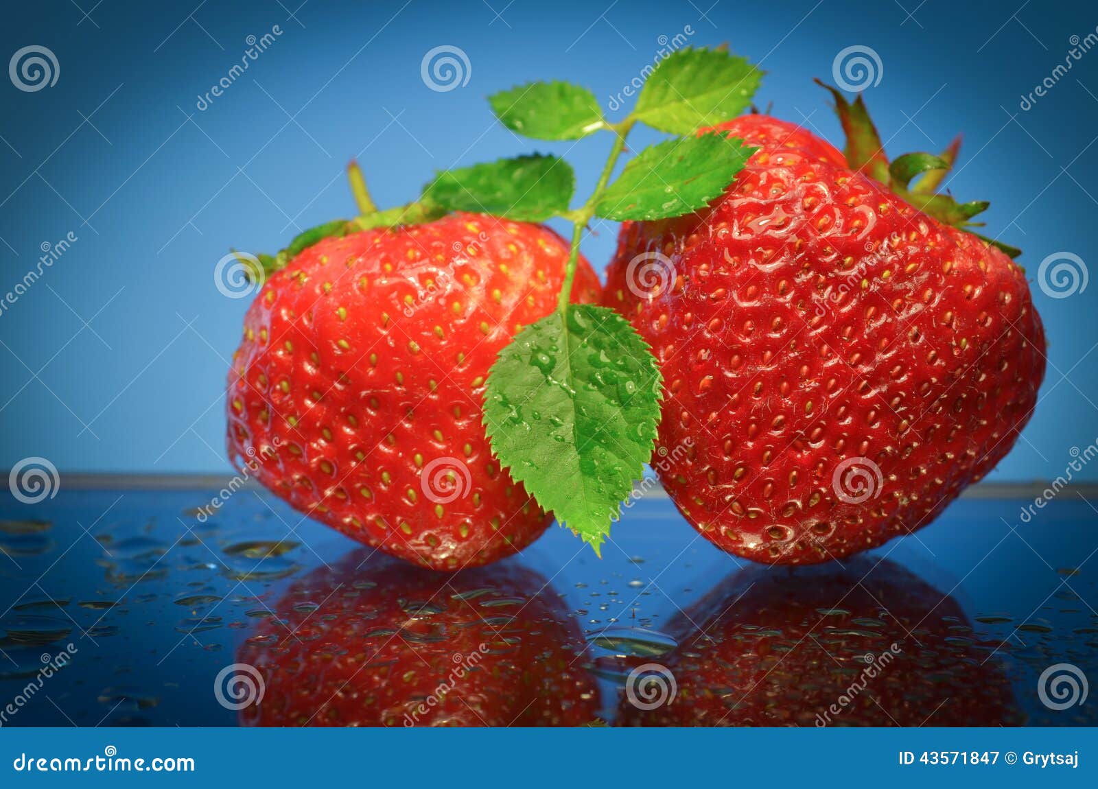 Two strawberries stock image. Image of diet, green, organic - 43571847