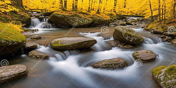 Two Streams Flow Together To Form a Small Waterfall Stock Illustration ...