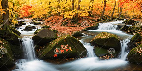 Two Streams Flow Together To Form a Small Waterfall Stock Illustration ...