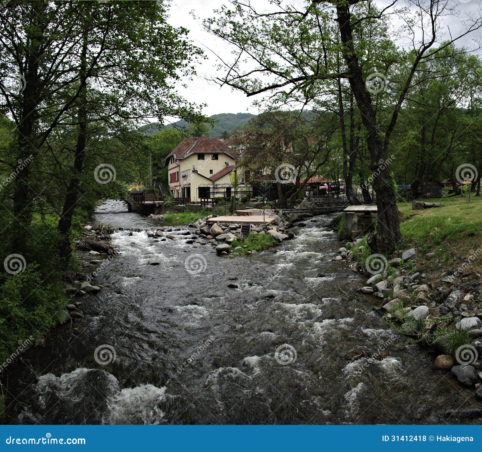 Two Streams stock photo. Image of park, bridge, mountains - 31412418
