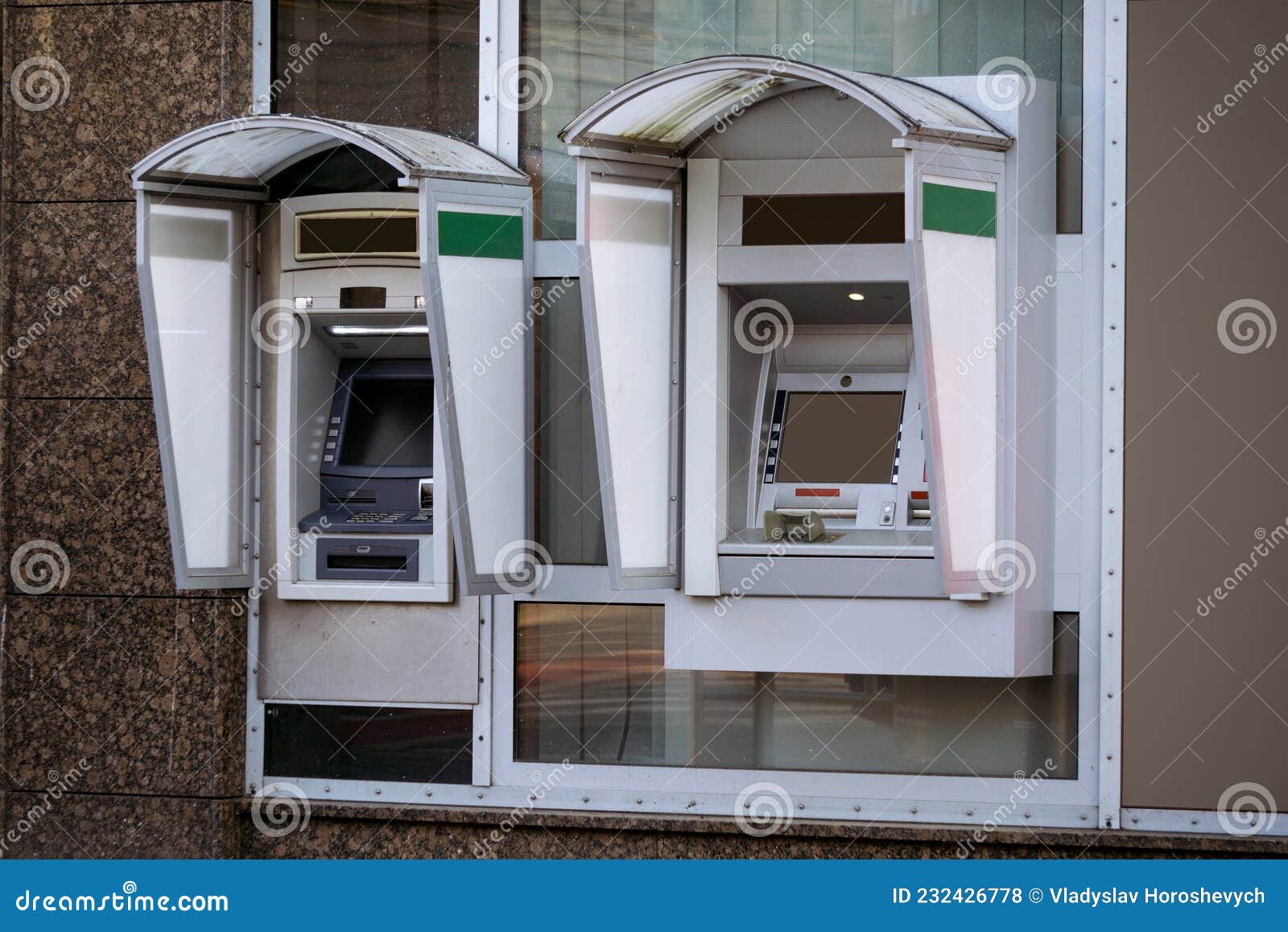 Two Street ATMs with Current Operations. Blank Screen for Layout Stock ...