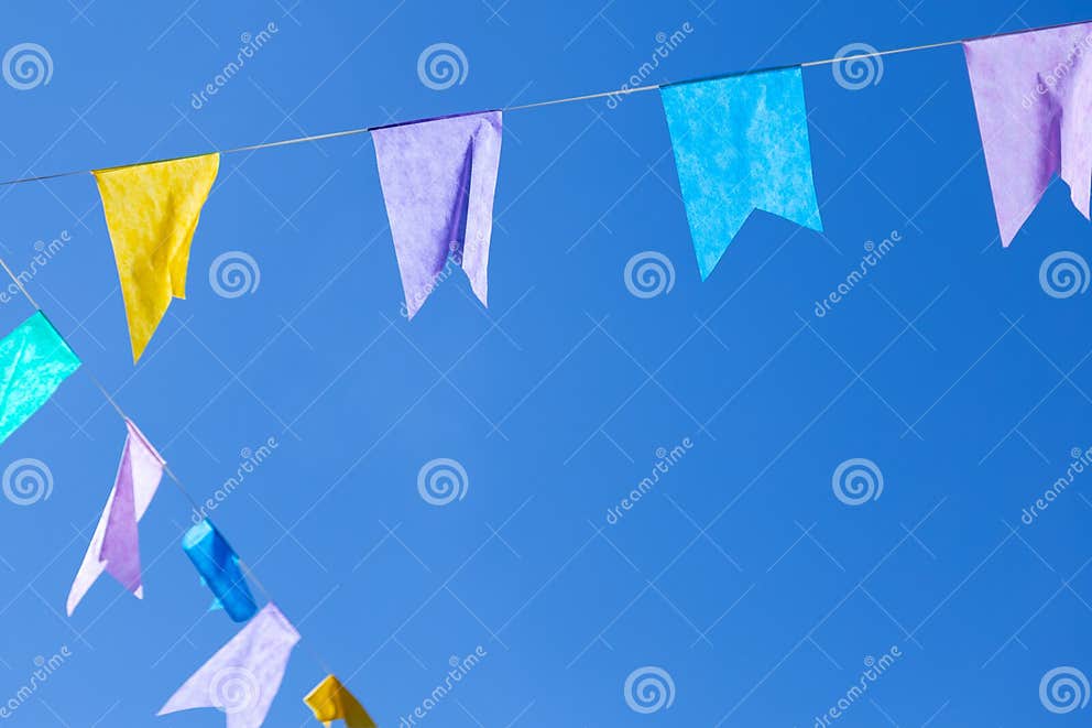 Two Strings with Colorful Flags Hanging. Stock Image - Image of ...