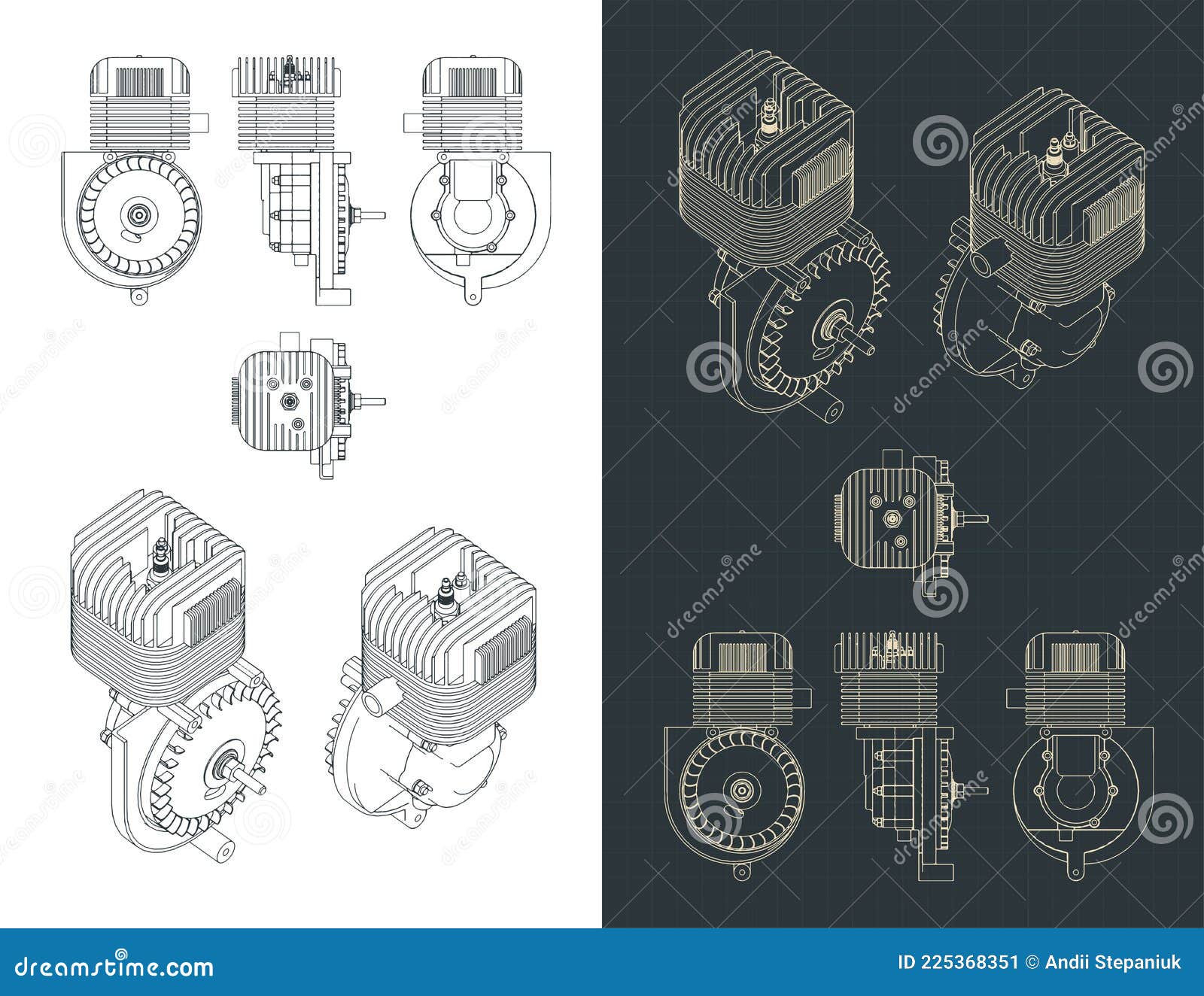 Two Stroke Engine Blueprints Stock Vector - Illustration of blueprints ...
