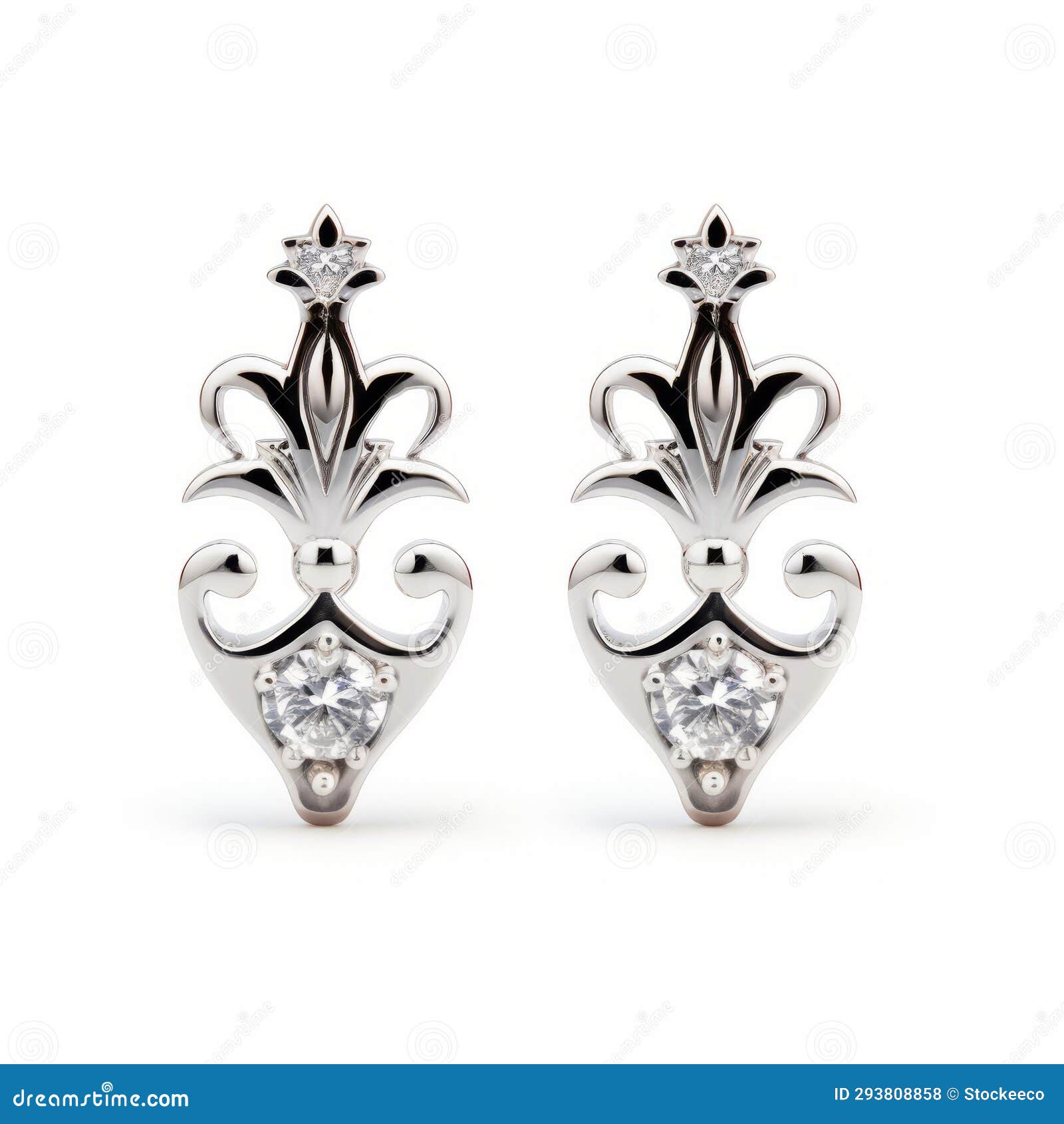 Silver Crown Inspired Stud Earrings with Rococo Ornamental Details ...