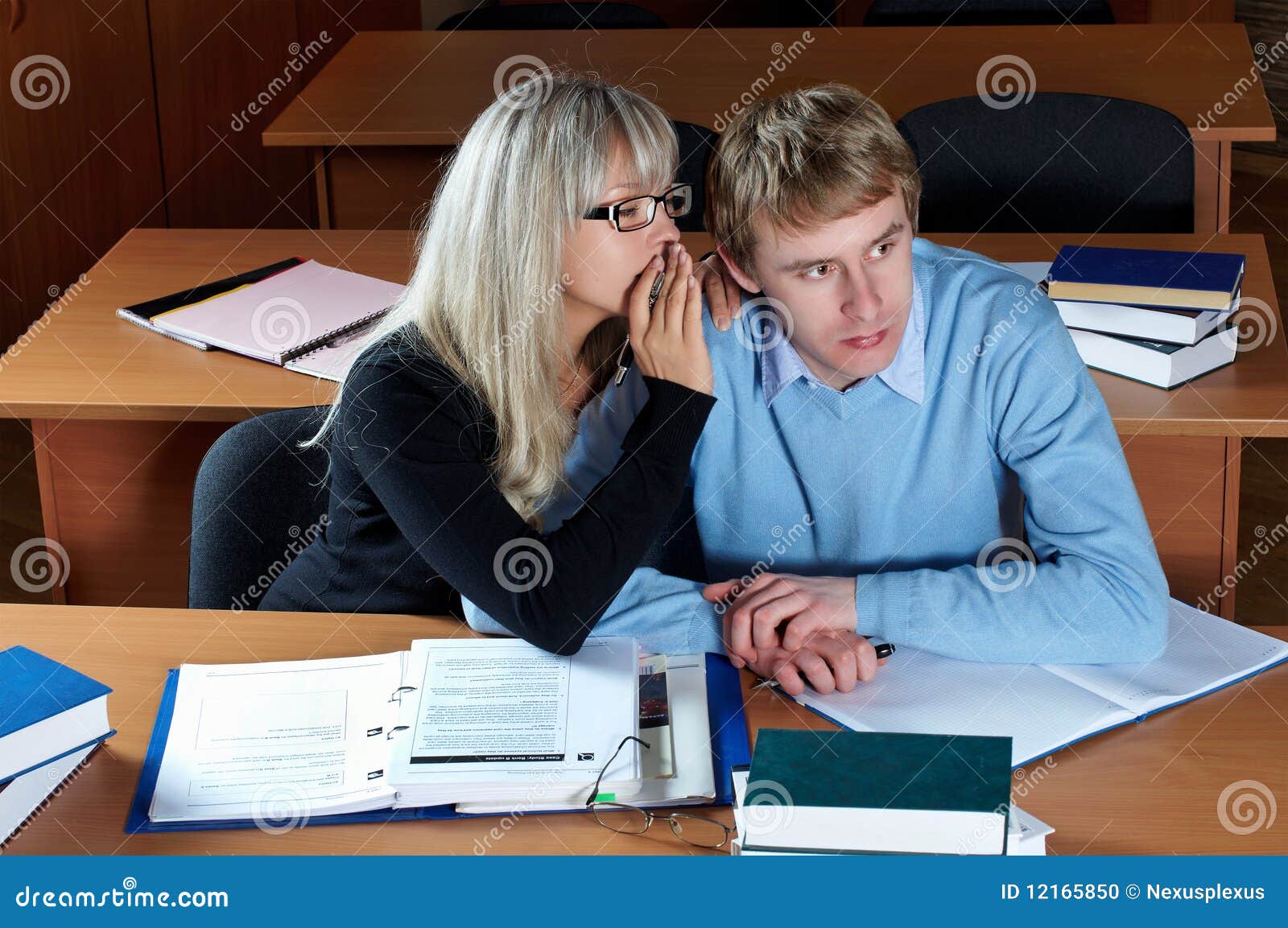 Two student in classroom stock photo. Image of male, late - 12165850