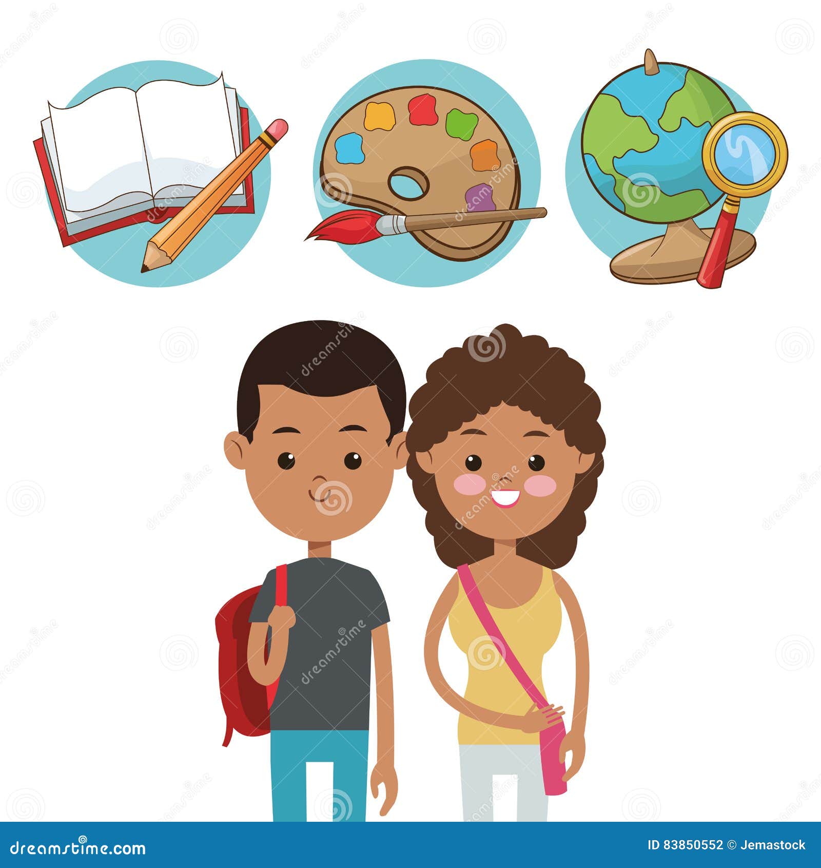 Two Student with Elements School Icons Stock Vector - Illustration of ...