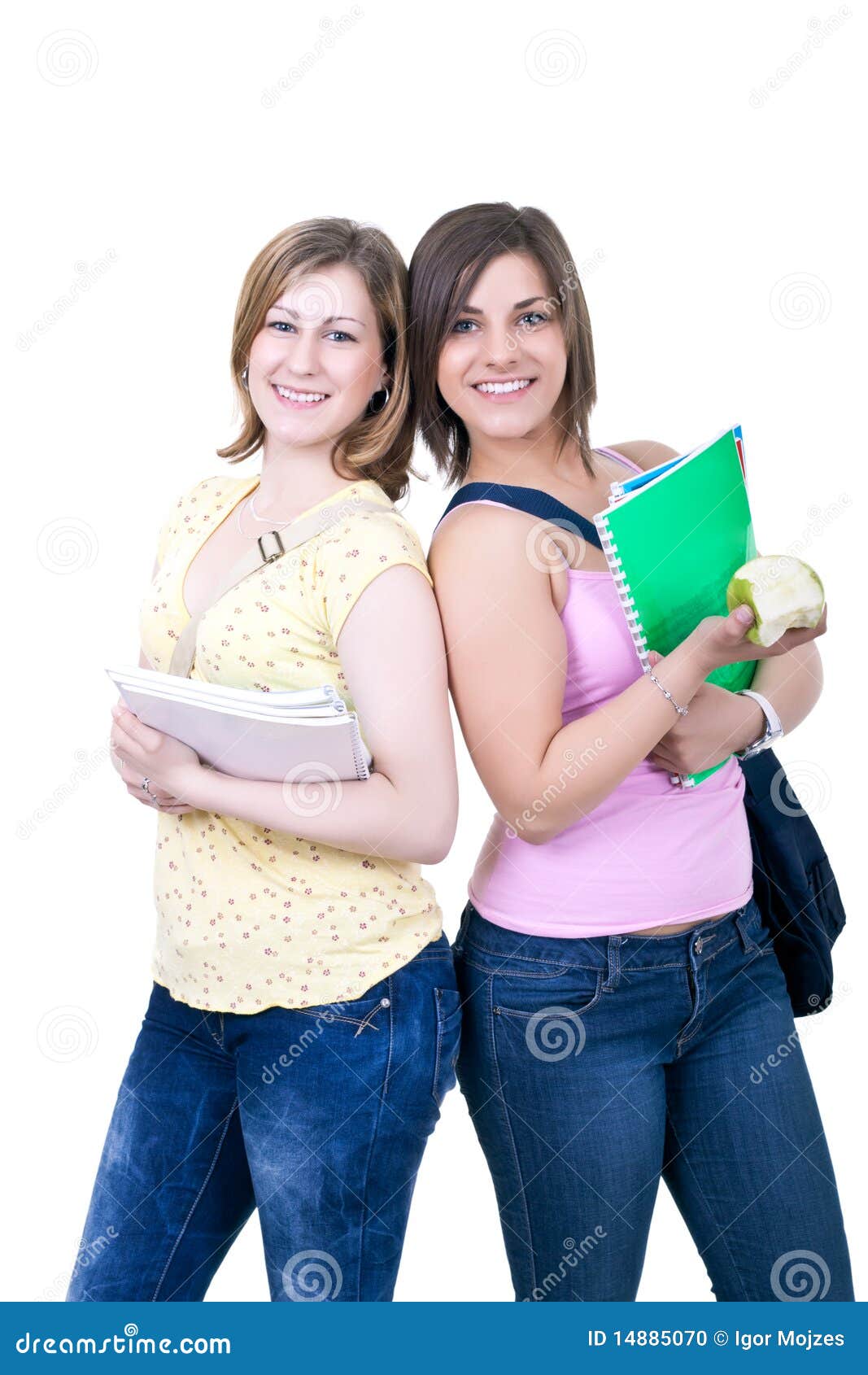 Two Students with Books and Apple Stock Photo - Image of book, apple ...
