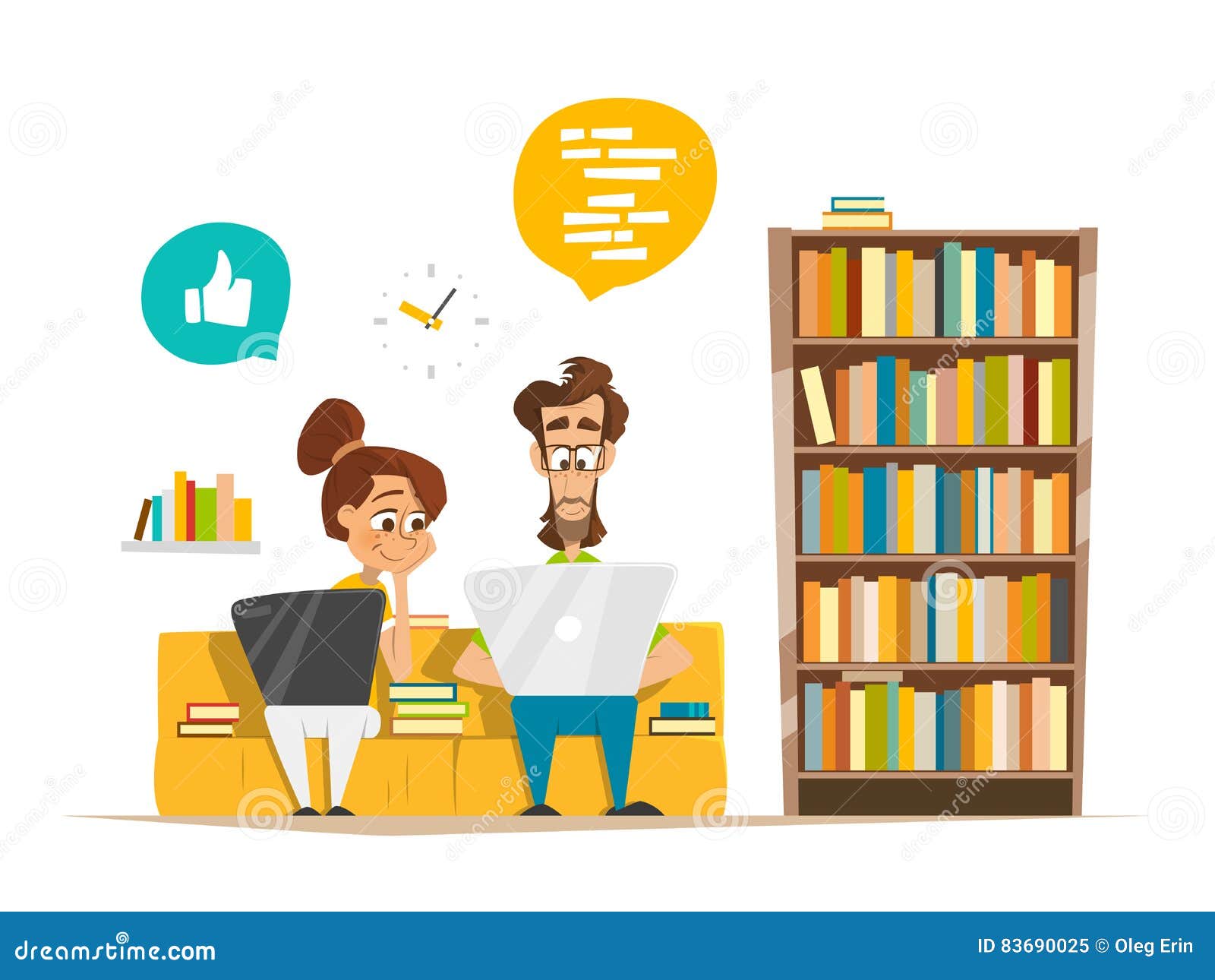 Two Students Boy Girl Sitting Studying with Laptop in Library Stock ...