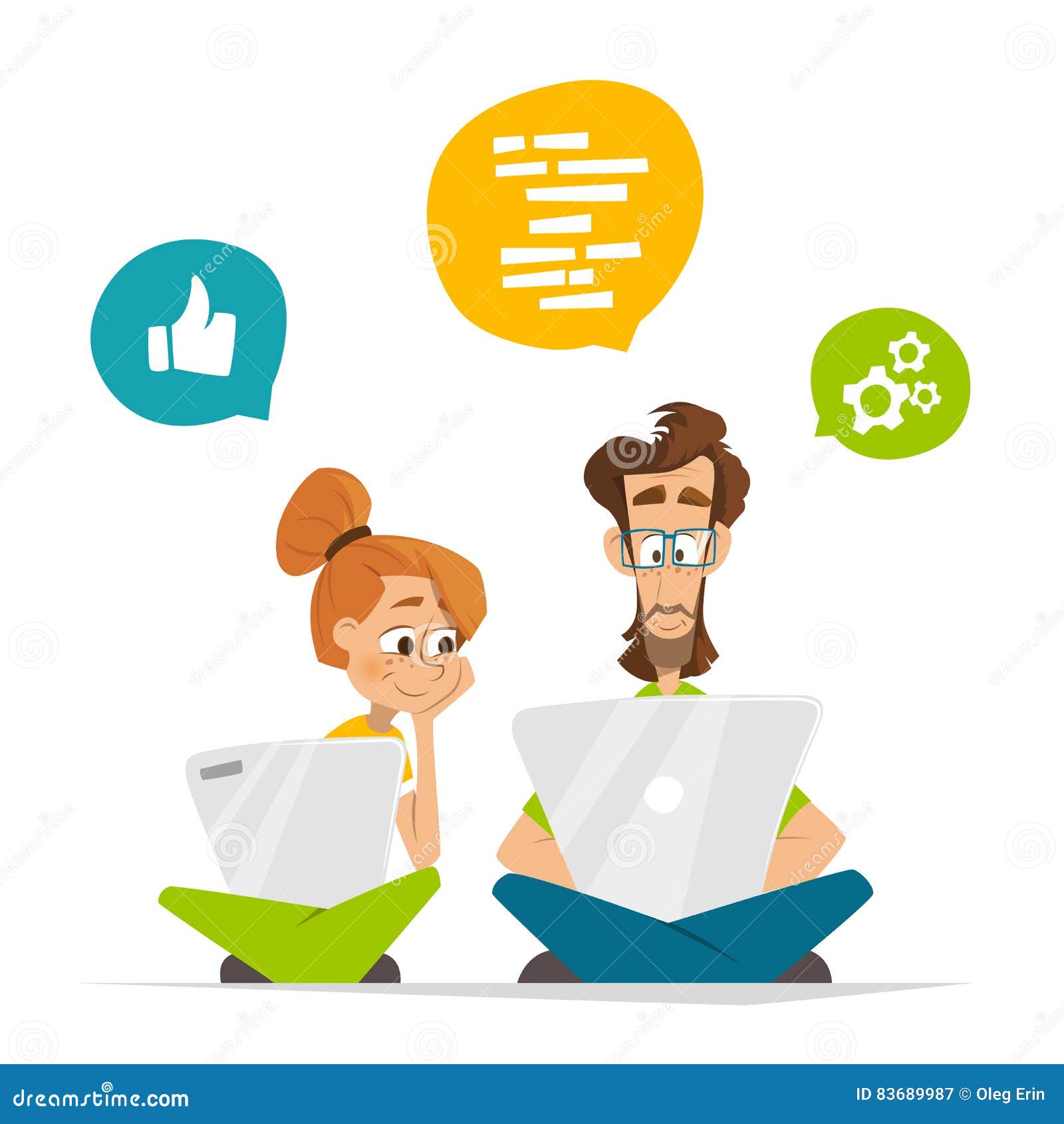 Two Students Characters Studying with Computer Notebook Laptop Stock ...