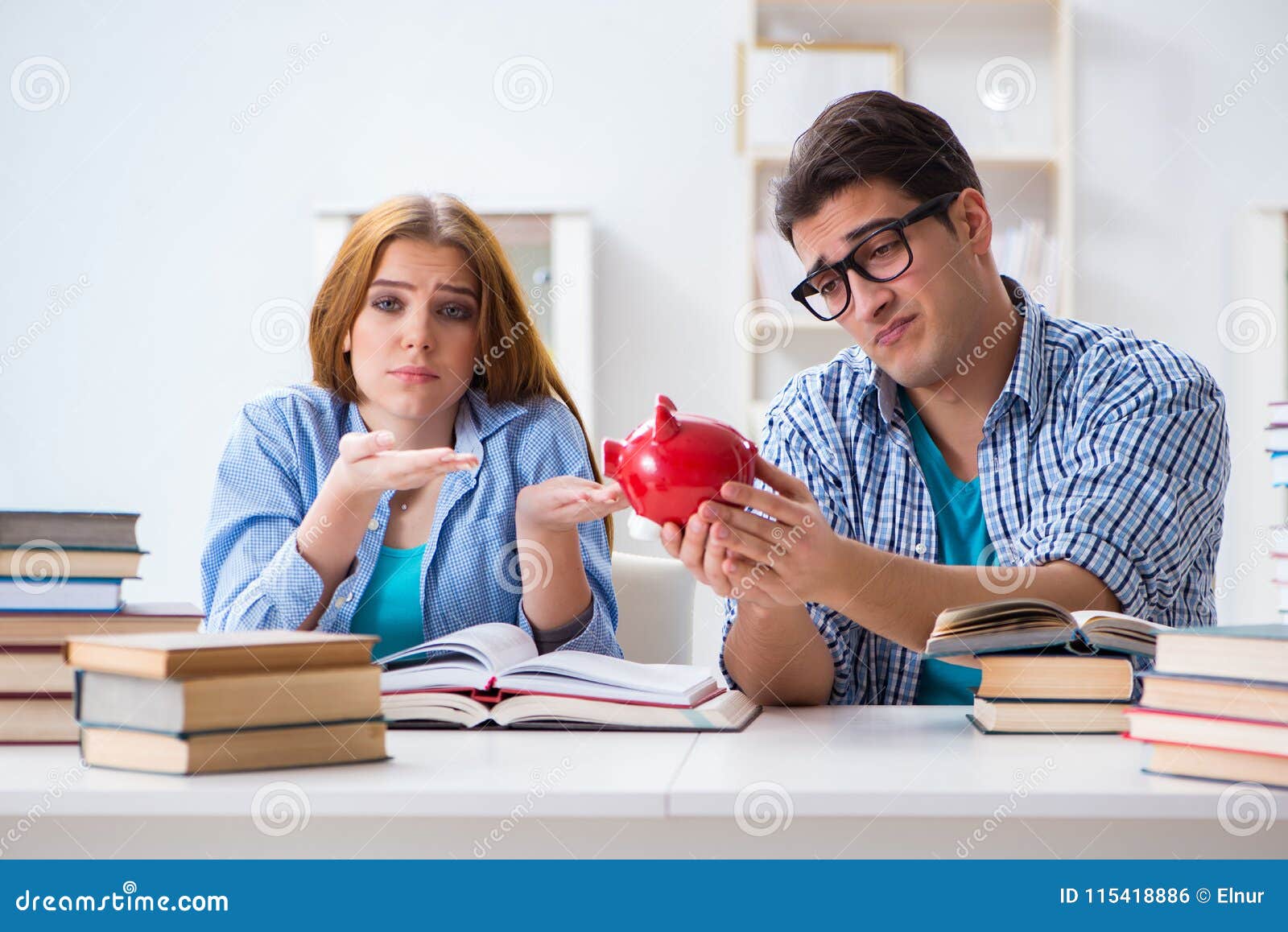 The Two Students Checking Savings To Pay for Education Stock Photo ...