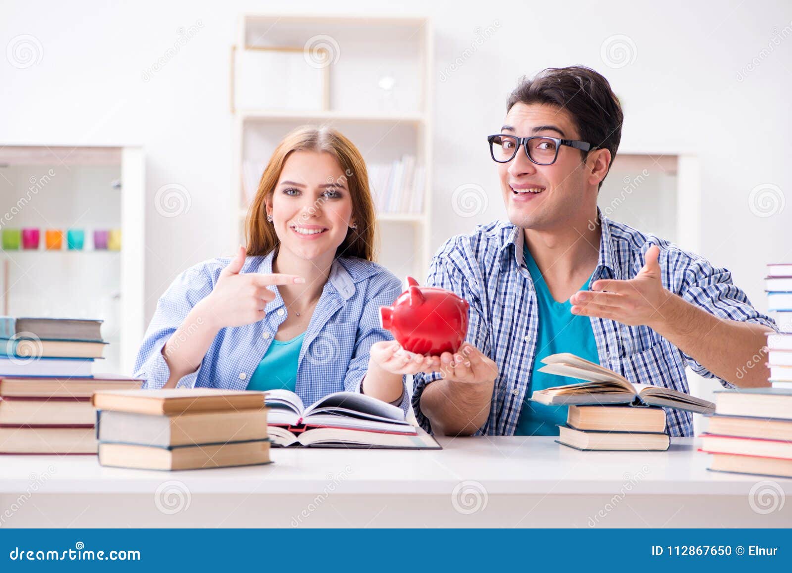 The Two Students Checking Savings To Pay for Education Stock Photo ...