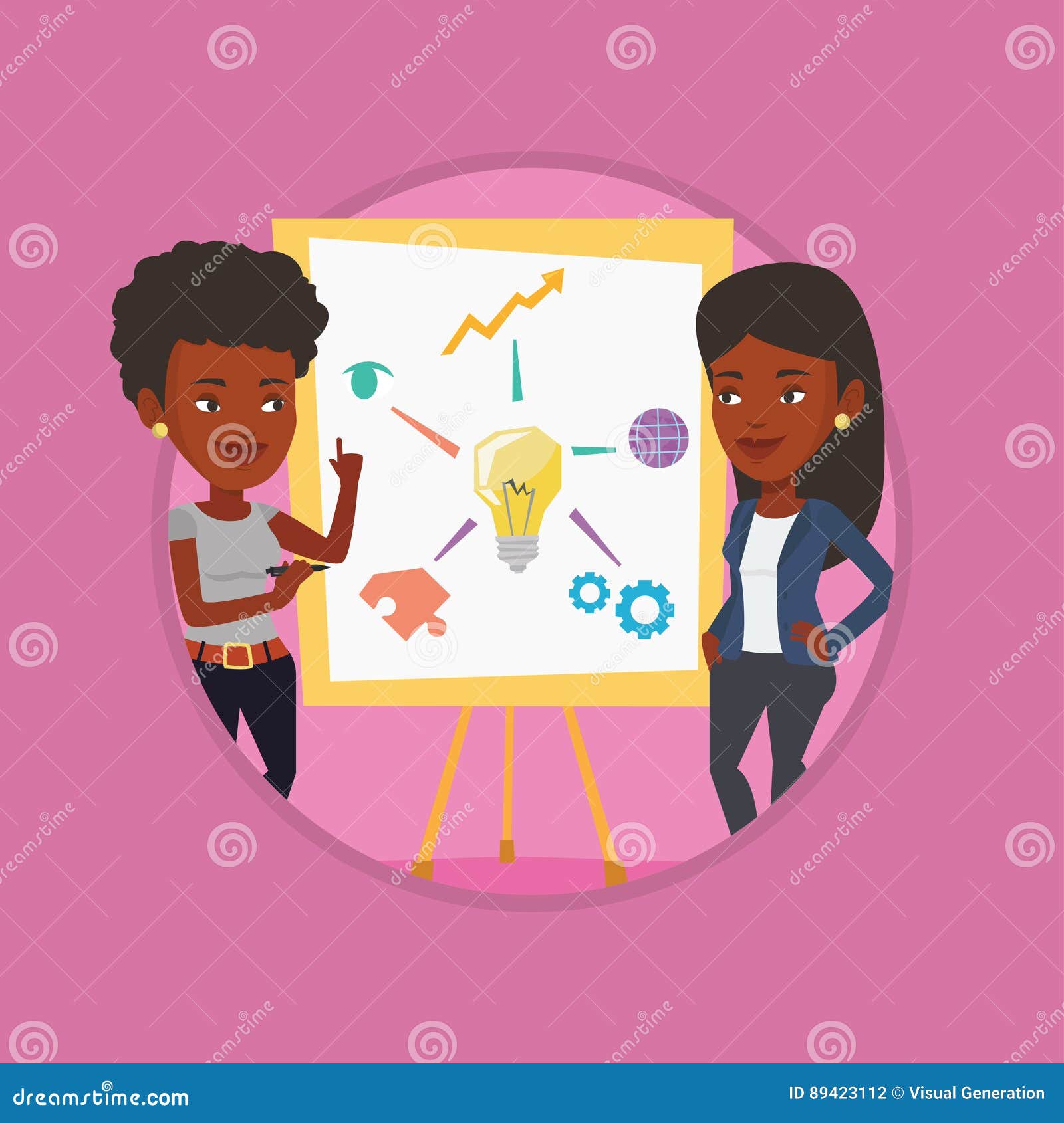 Two Students Discussing Project Near Board. Stock Vector - Illustration ...