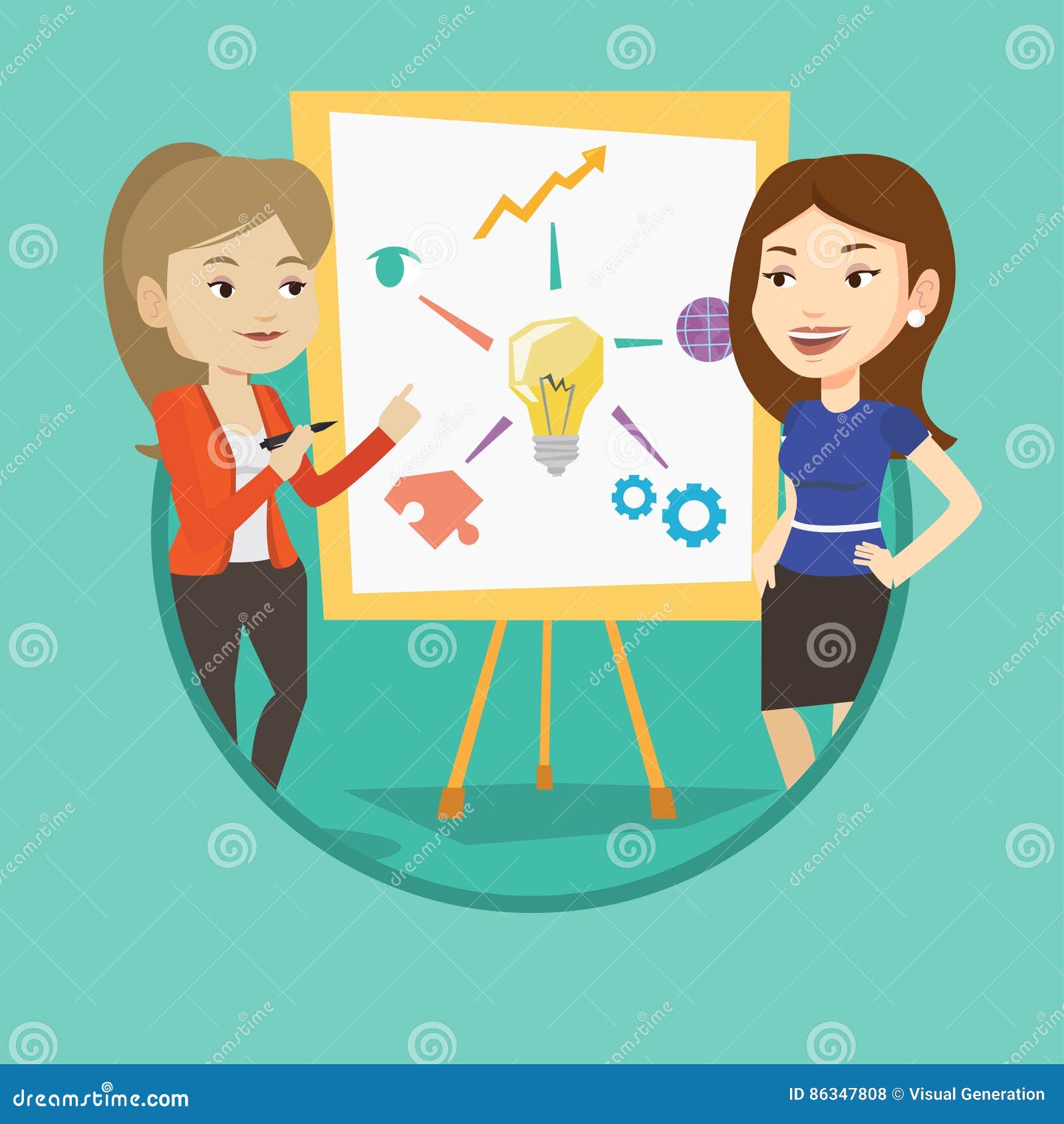 Two Students Discussing Project Near Board. Stock Vector - Illustration ...