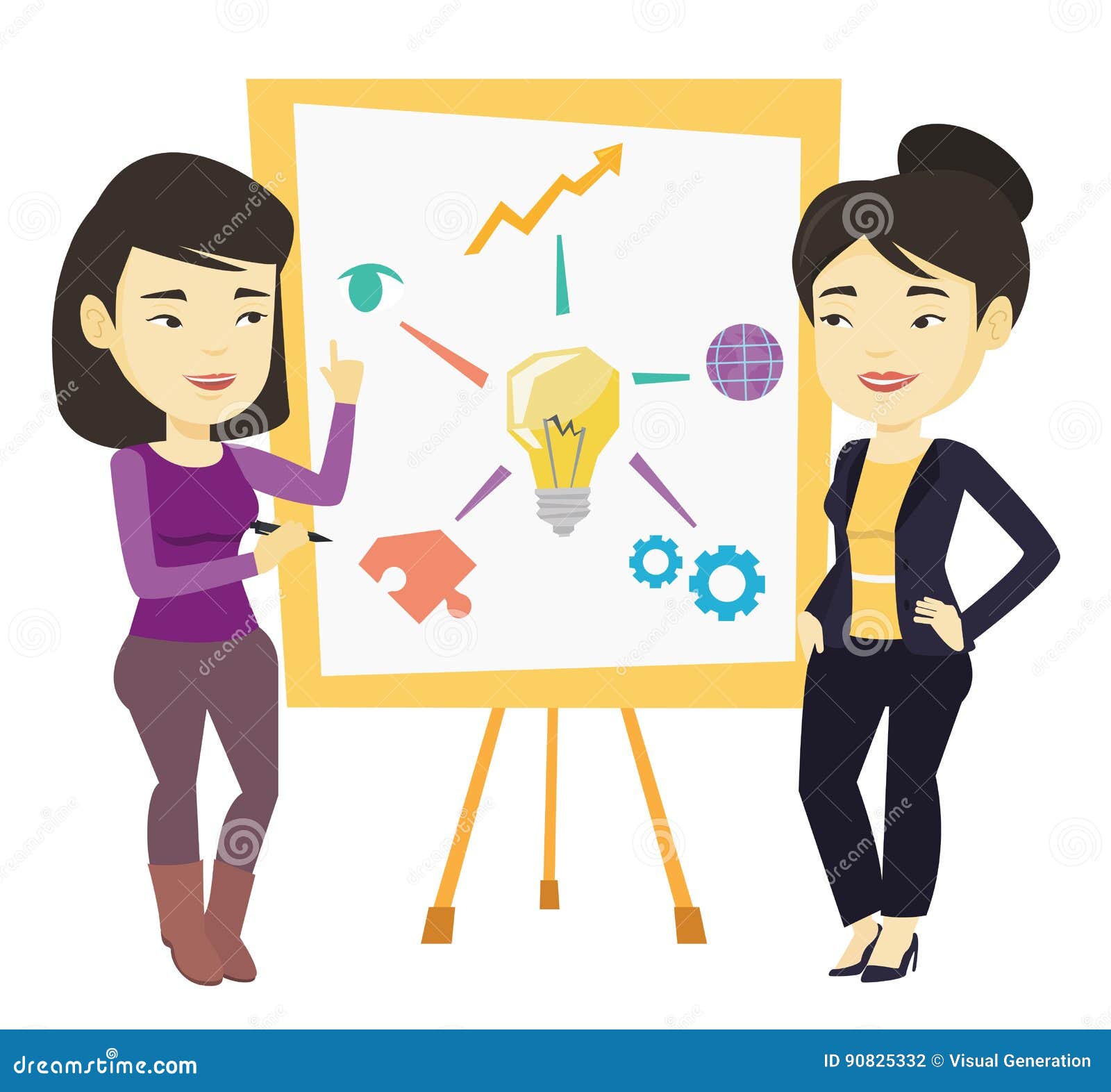 Two Students Discussing Project Near Board. Stock Vector - Illustration ...