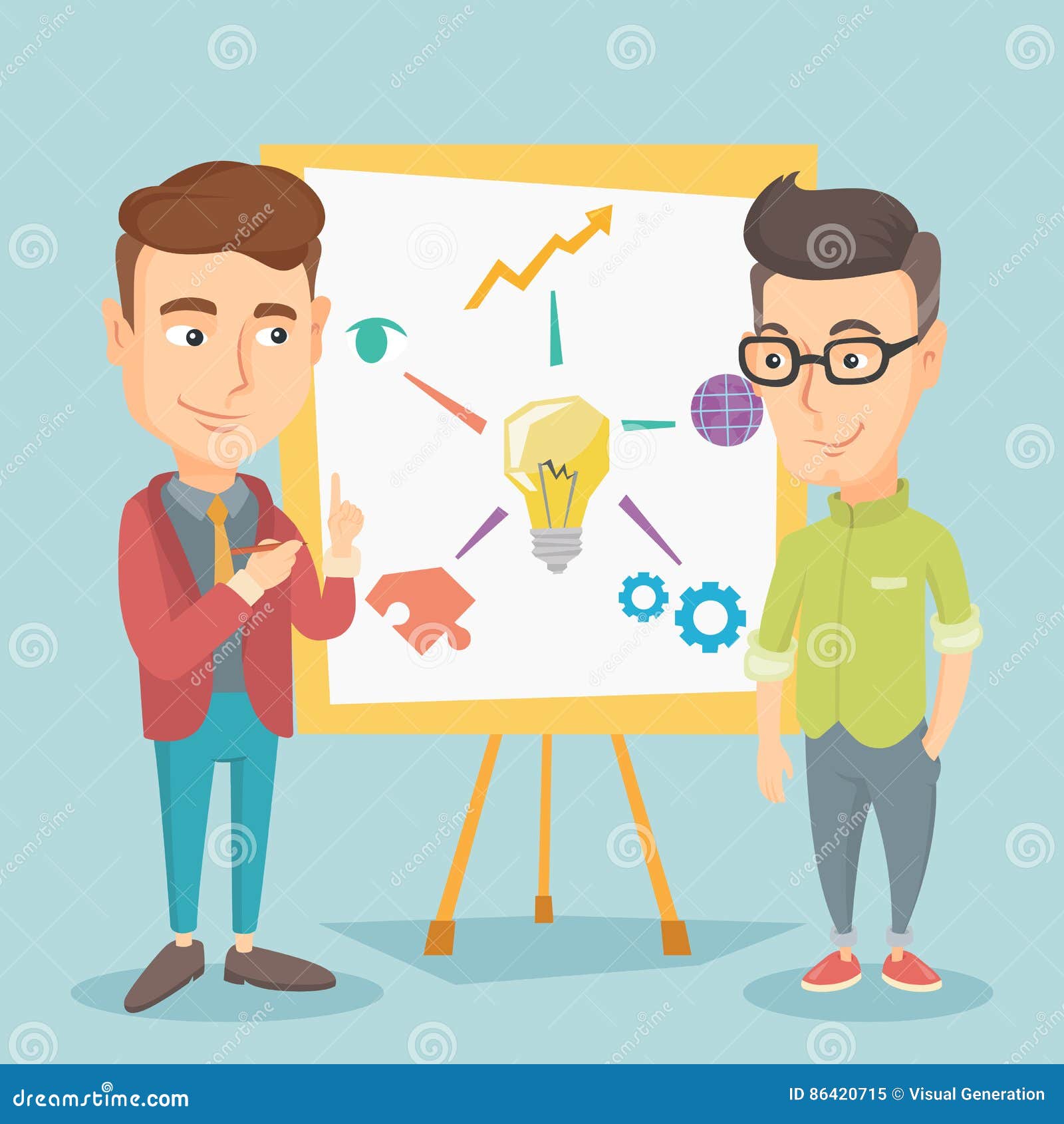 Two Students Discussing Project Near Board. Stock Vector - Illustration ...