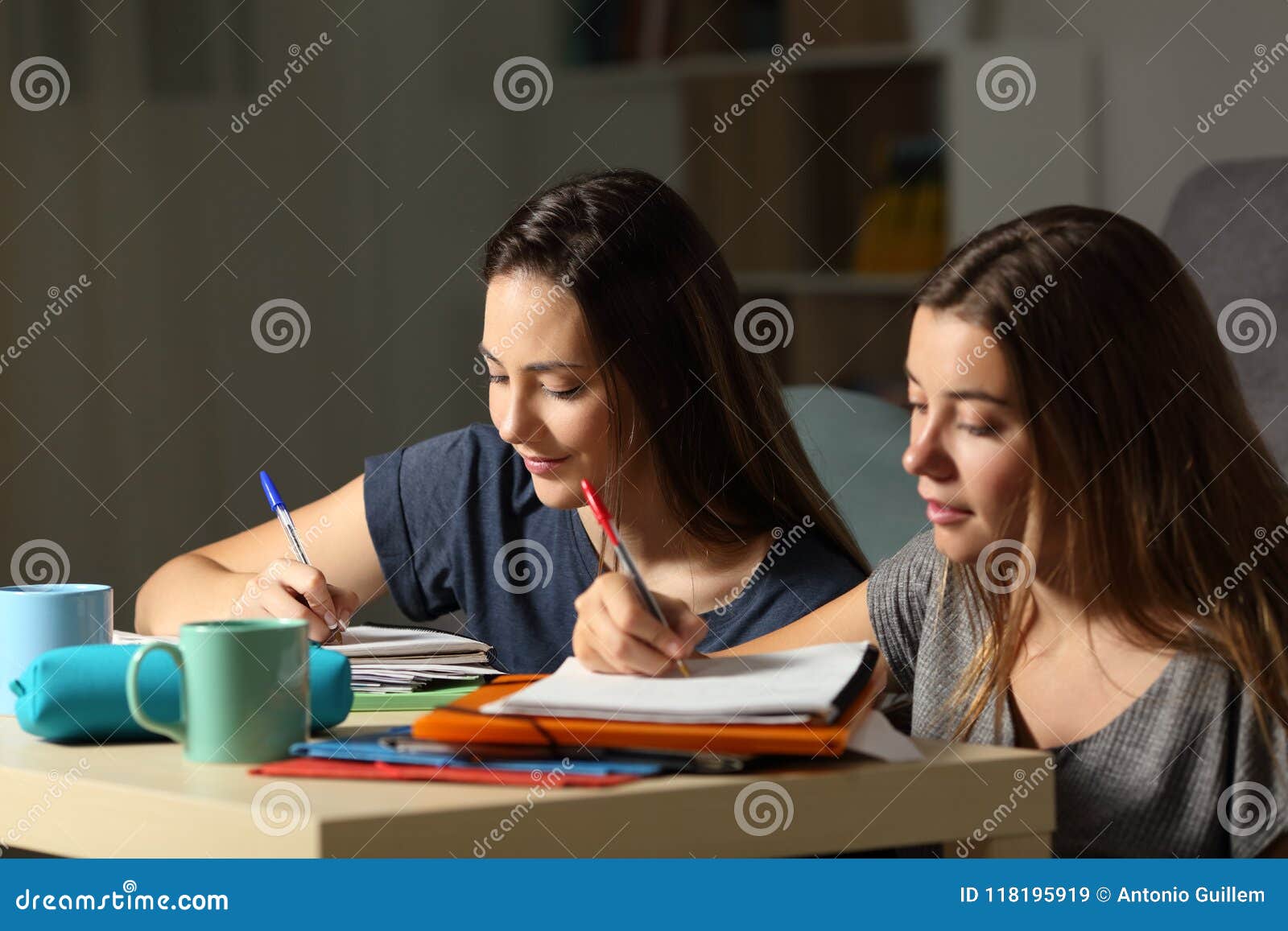 Two Students Doing Homework Together Stock Image - Image of high ...