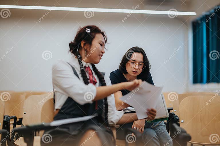Students Discussing with Professor in a Classroom between Classes Stock ...