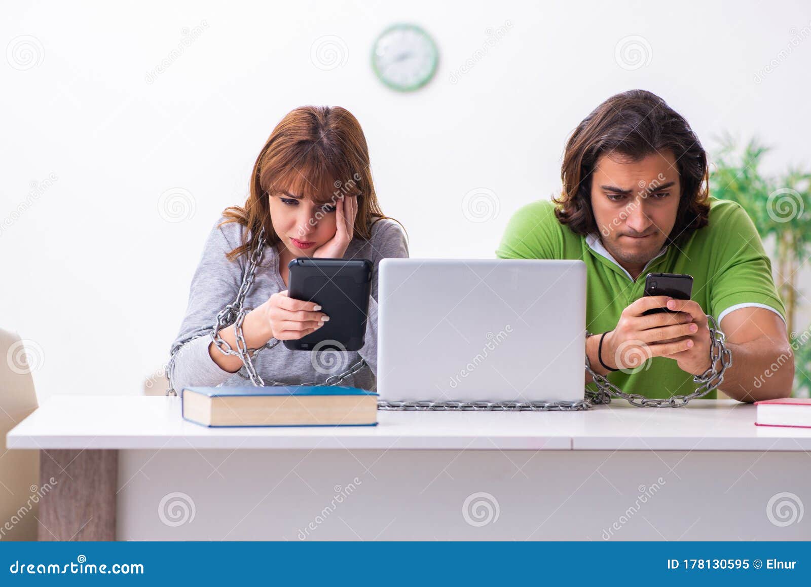 Two Students in Gadget Dependency Concept Stock Image - Image of ...