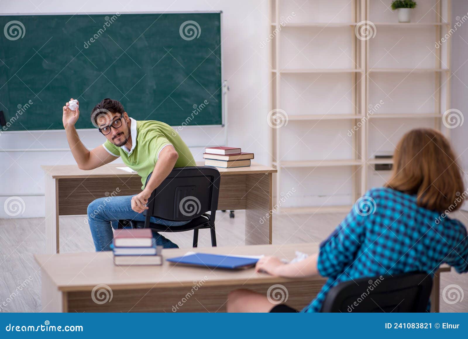 Two Students Having Fun in the Classroom Stock Image - Image of school ...