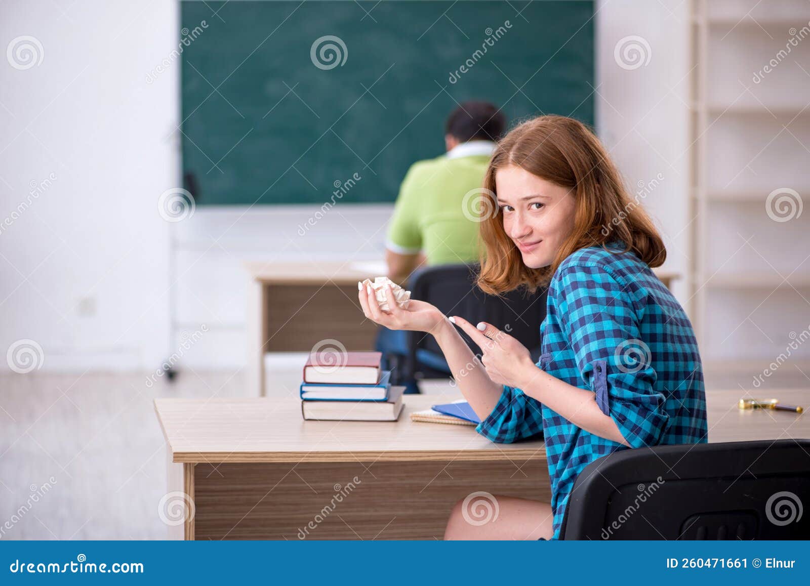 Two Students Having Fun in the Classroom Stock Image - Image of creased ...