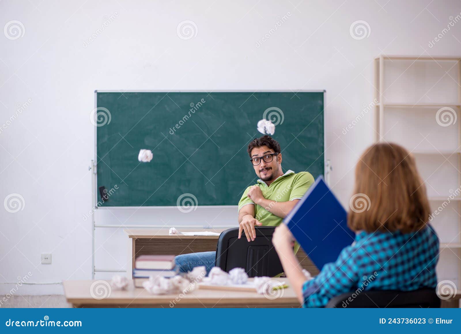 Two Students Having Fun in the Classroom Stock Image - Image of college ...