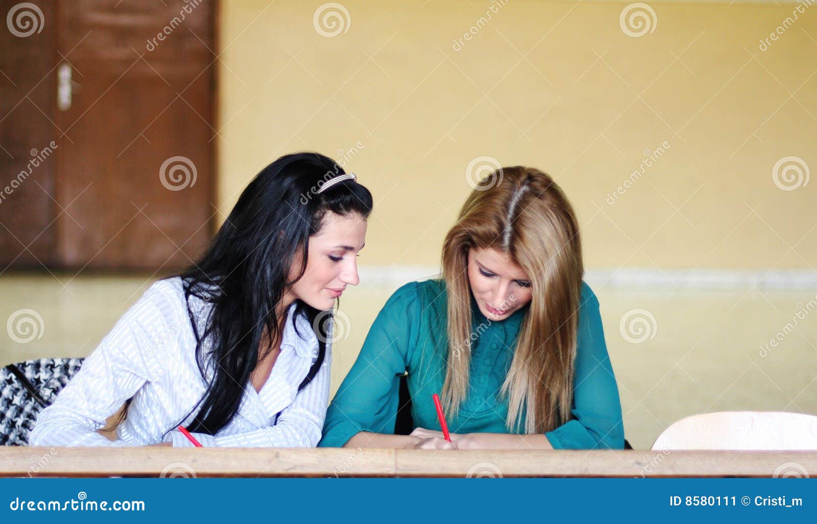 Two Students Learning Together Stock Image - Image of corridor, group ...