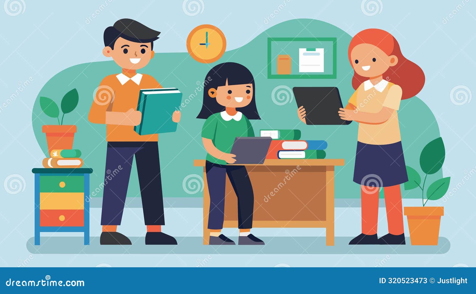 Two Students Organizing And Distributing Classroom Materials While ...