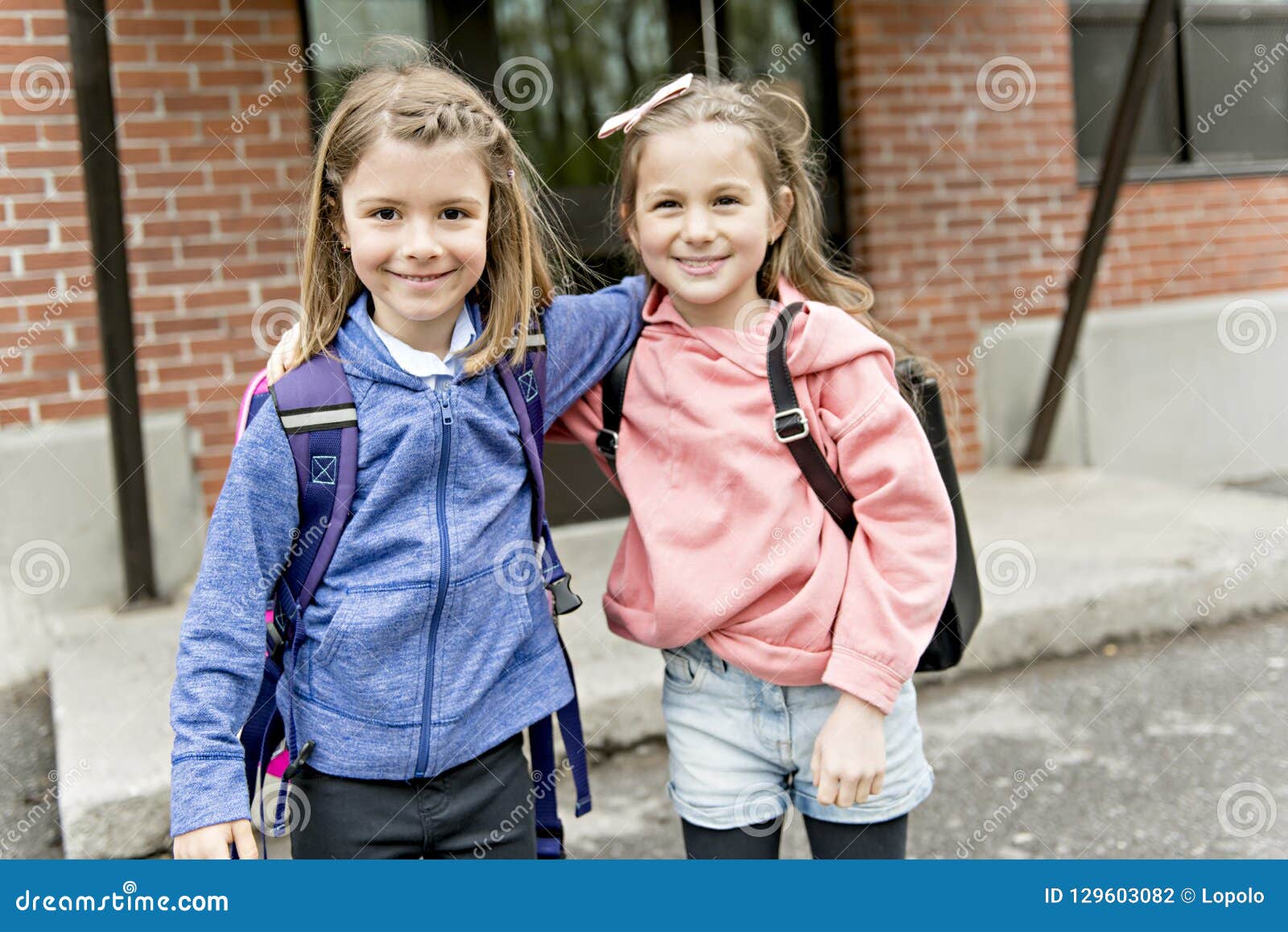 Two Students Outside at School Standing Together Stock Photo - Image of ...