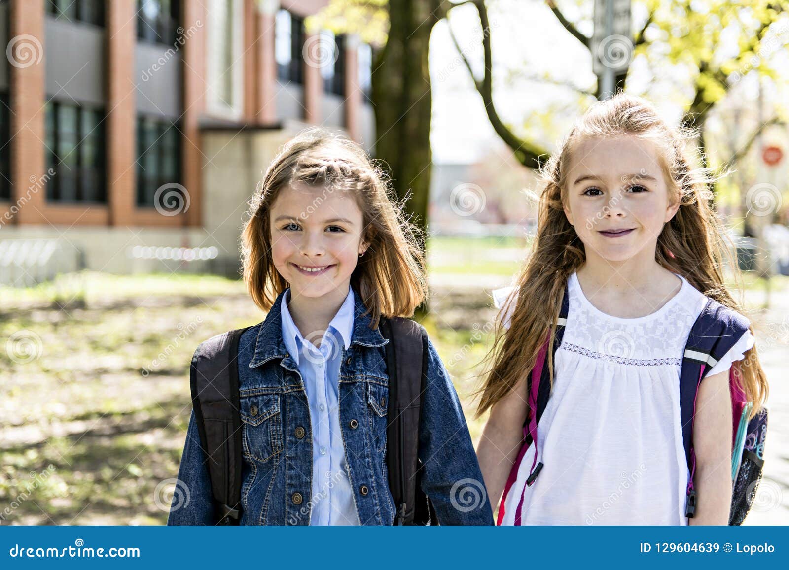 Two Students Outside at School Standing Together Stock Image - Image of ...