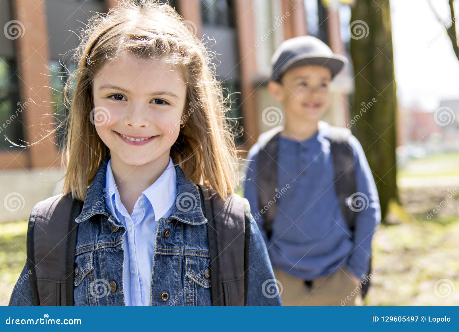 Two Students Outside at School Standing Together Stock Image - Image of ...