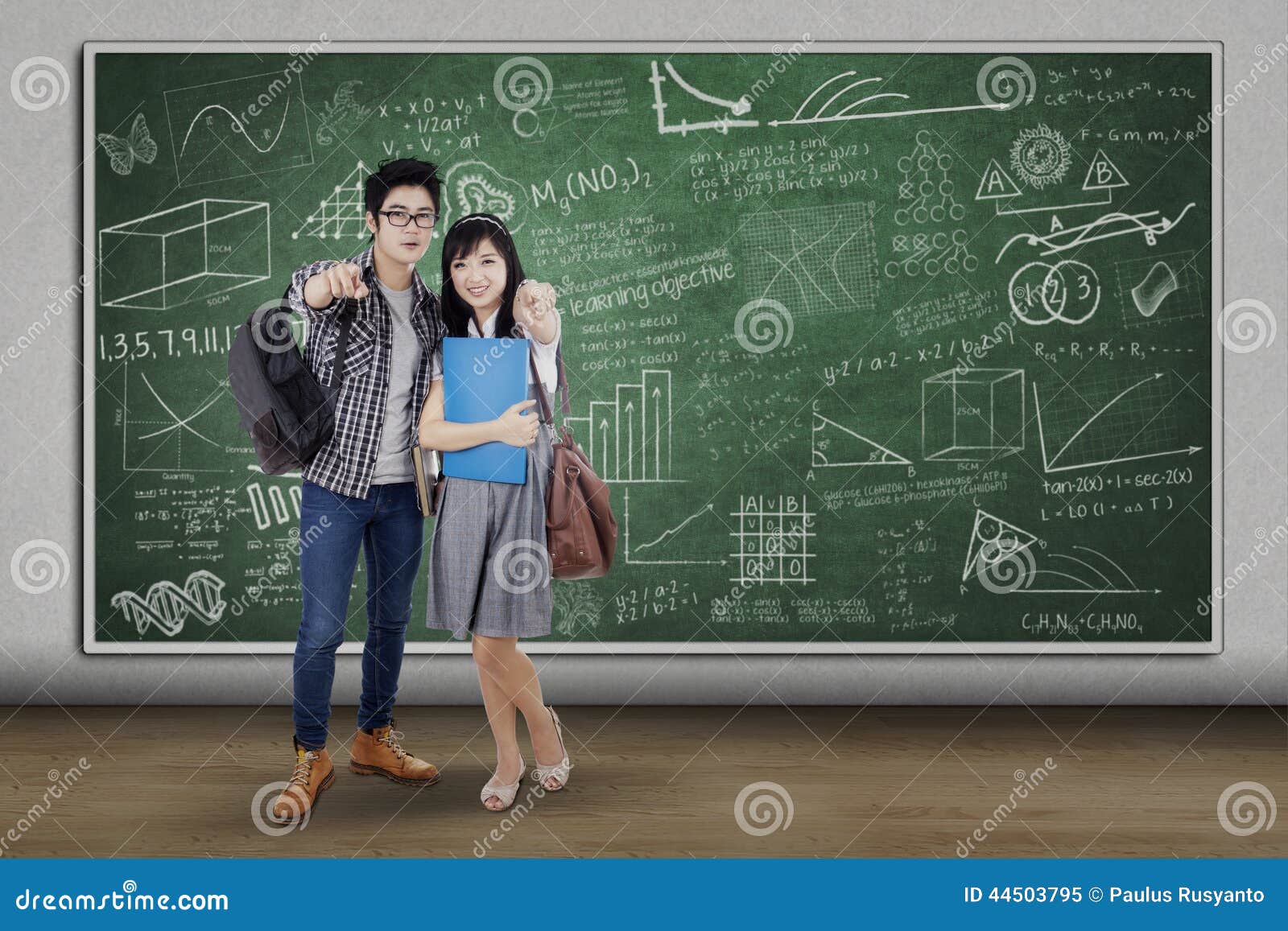 Two Students Pointing Camera at Class Stock Image - Image of friend ...