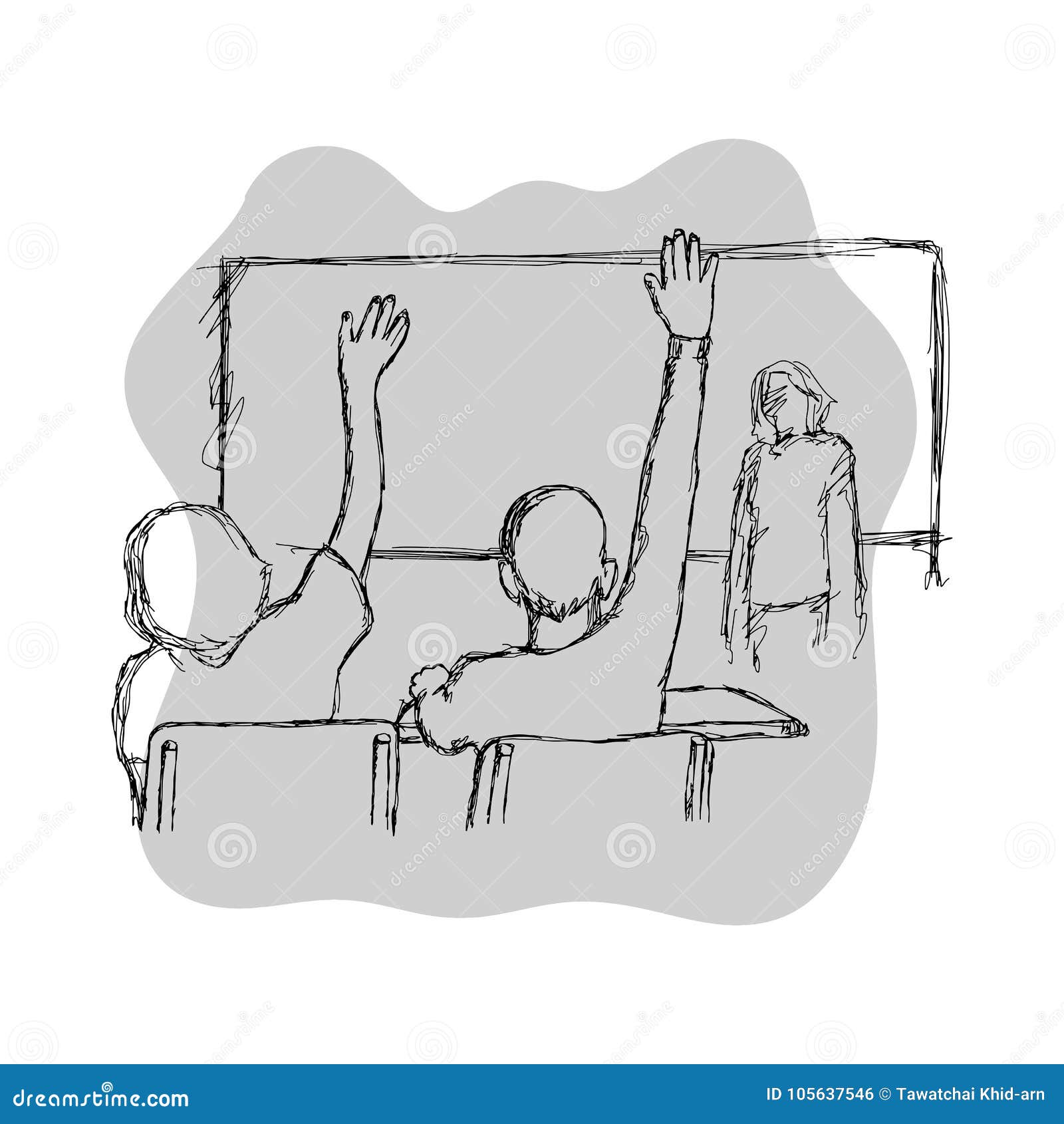 Two Students Raising Their Hands in Class for an Answer Vector I Stock ...