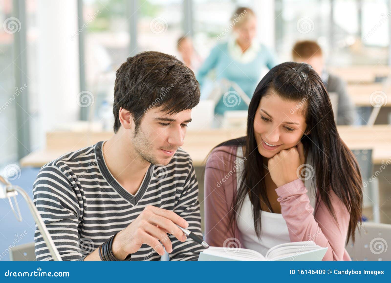 Two Students Read Book in Classroom Stock Image - Image of modern, read ...