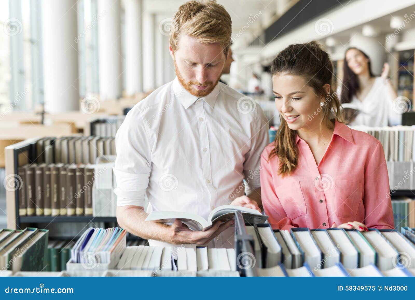 Two Students Reading and Studying in Library Stock Image - Image of ...