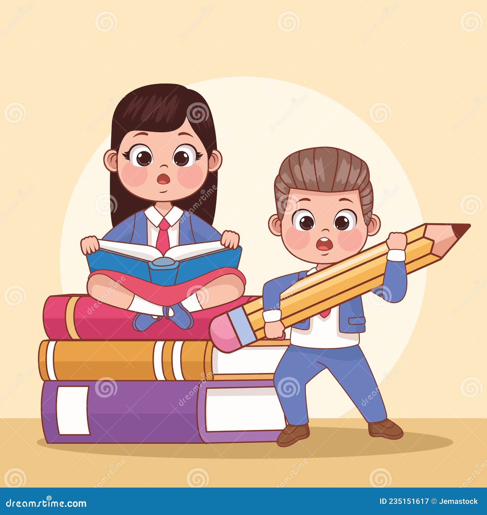 Two Students School Characters Stock Vector - Illustration of children ...