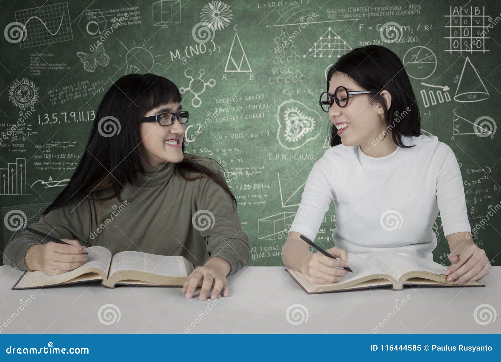 Two Students with Scribbles on the Chalkboard Stock Image - Image of ...