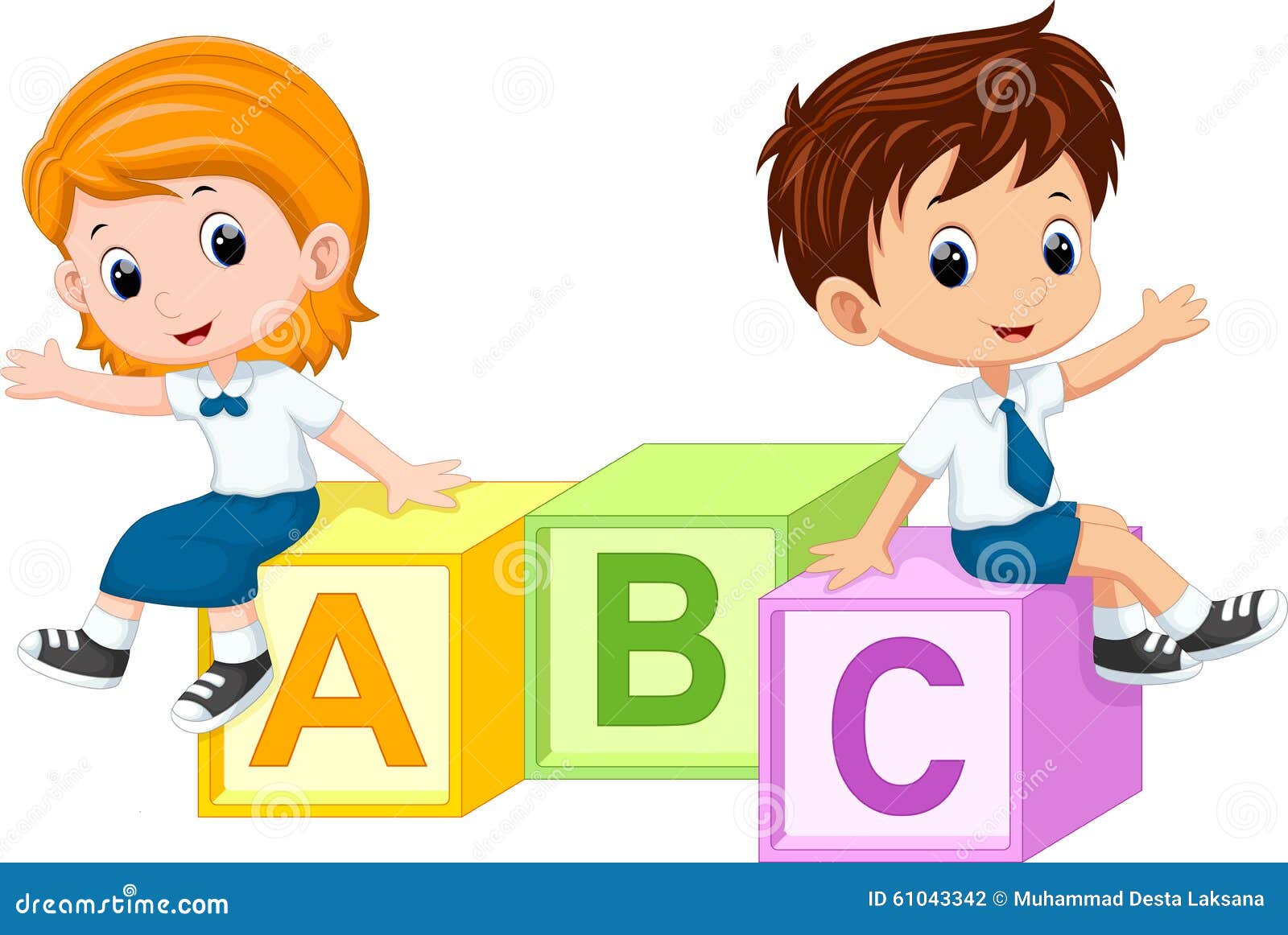 Two Students Sitting On The Alphabet Blocks Stock Photography ...