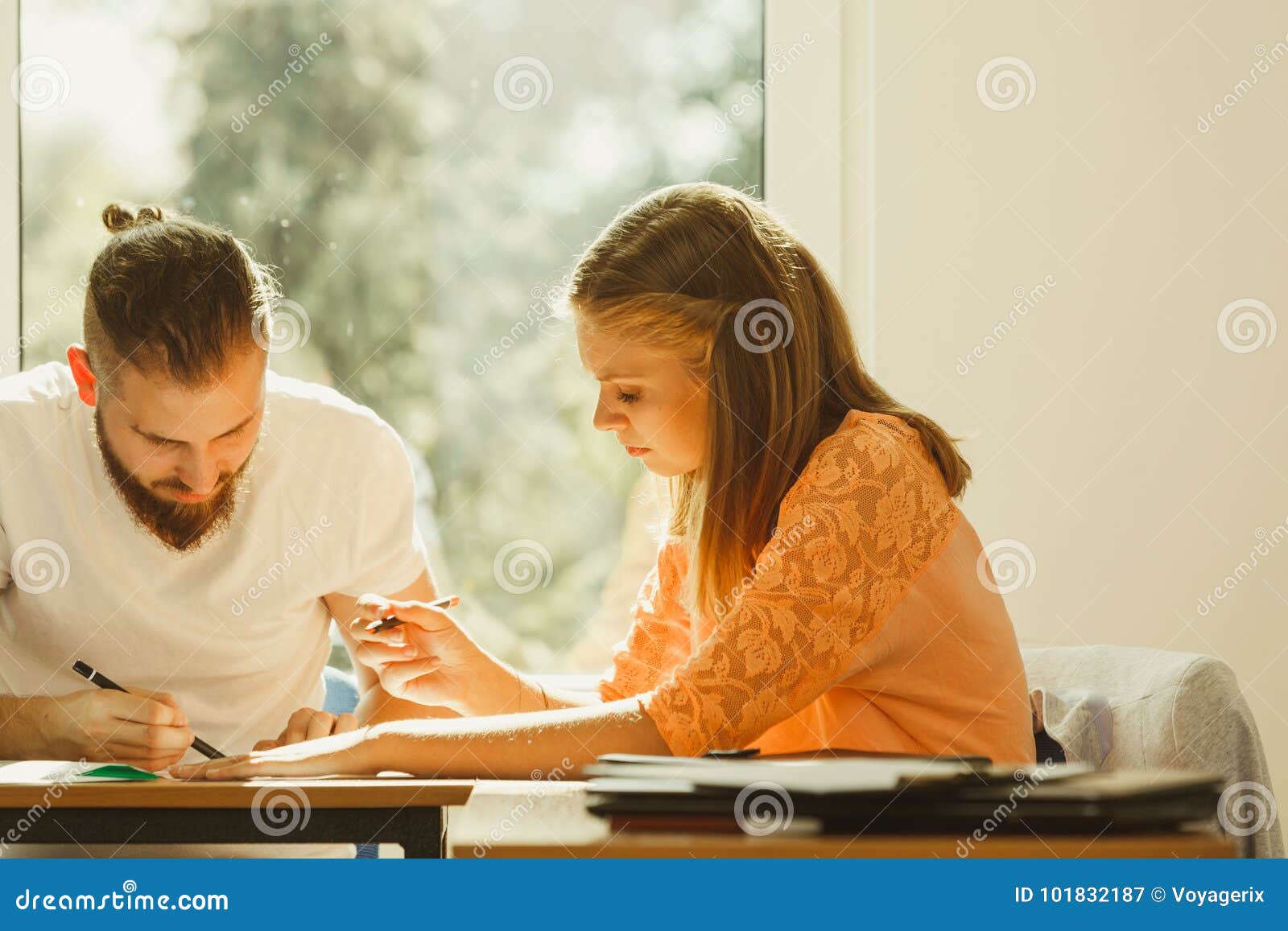 Two students in class stock image. Image of studying - 101832187